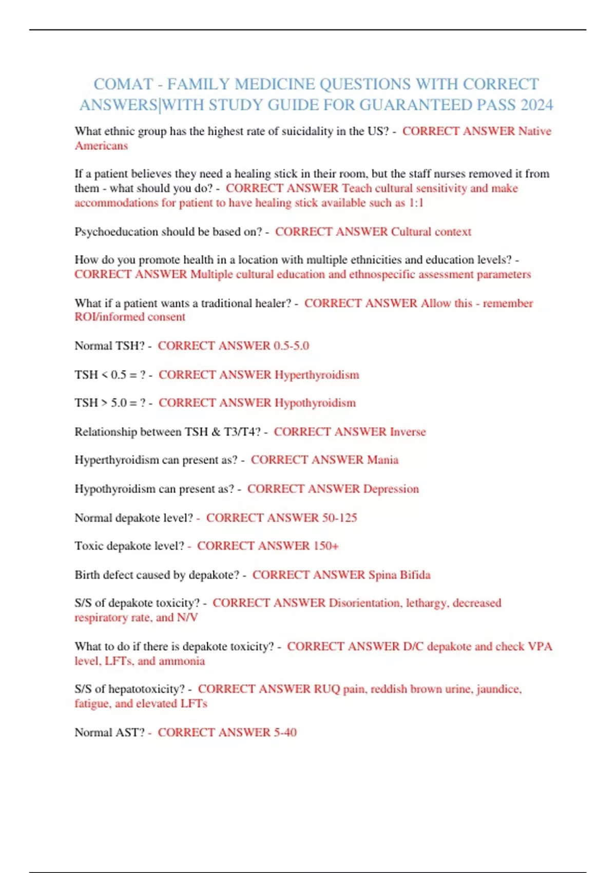 COMAT - FAMILY MEDICINE QUESTIONS WITH CORRECT ANSWERS - COMAT - FAMILY MEDICINE - Stuvia US