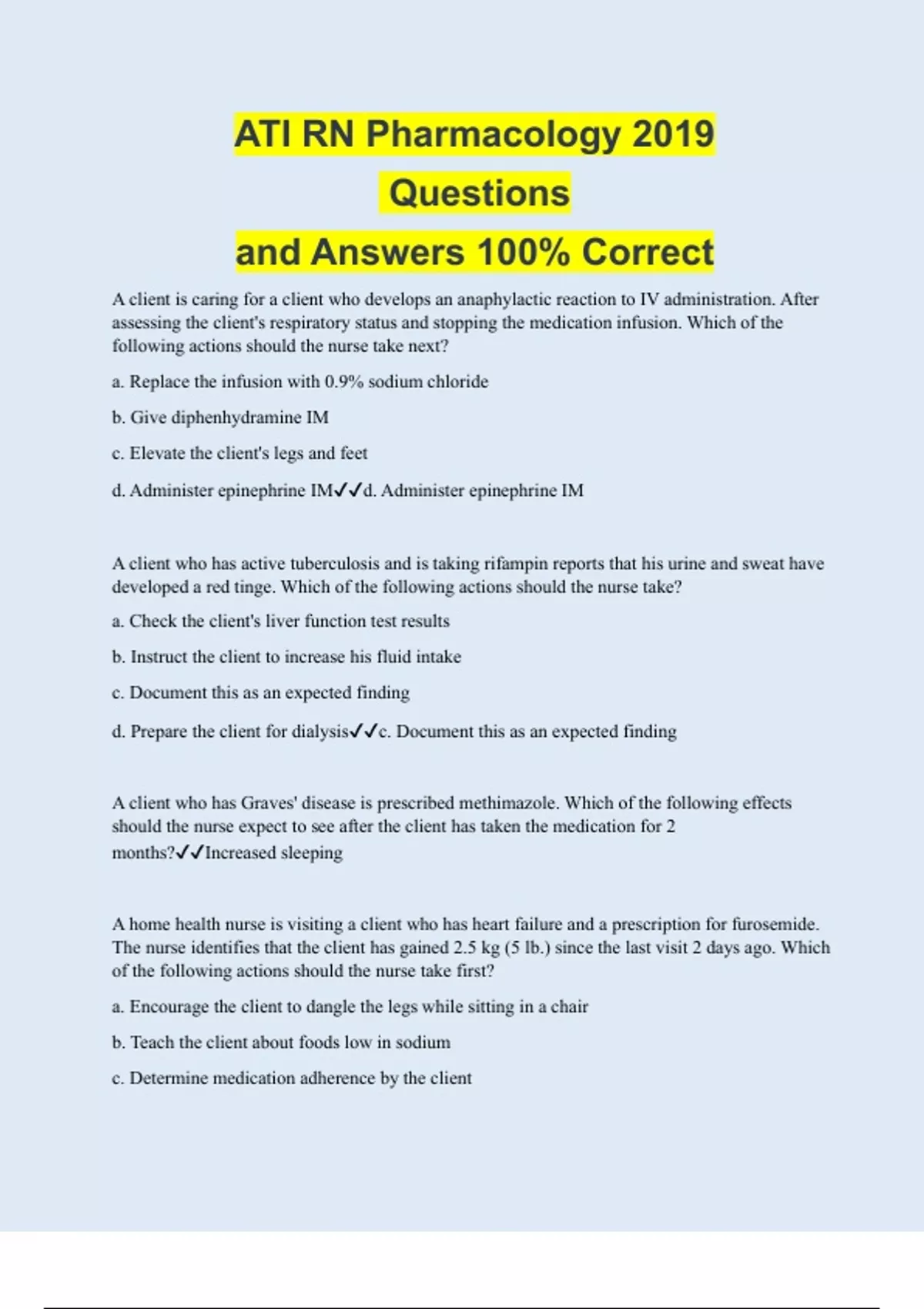 ATI RN Pharmacology 2019 Questions and Answers 100% Correct - ATI ...
