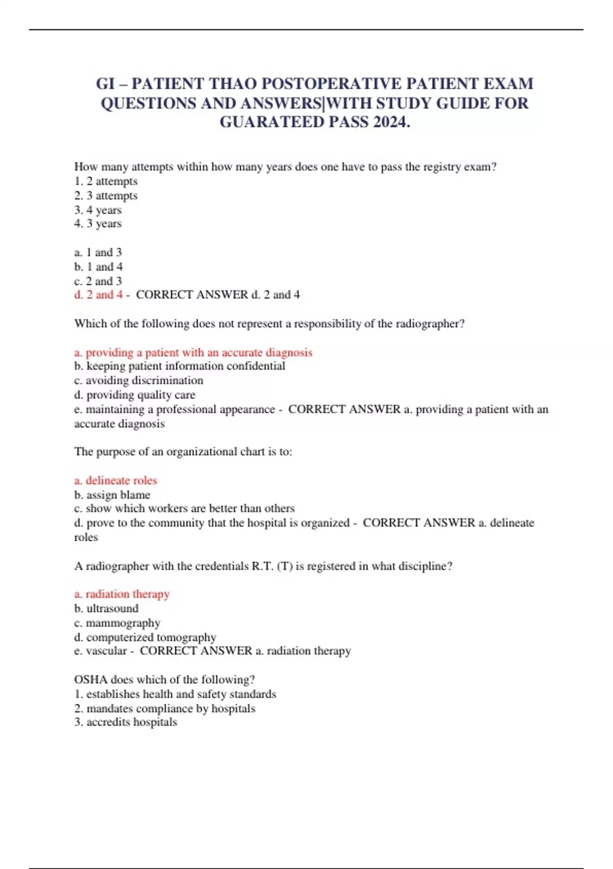 GI – PATIENT THAO POSTOPERATIVE PATIENT EXAM QUESTIONS AND ANSWERS ...
