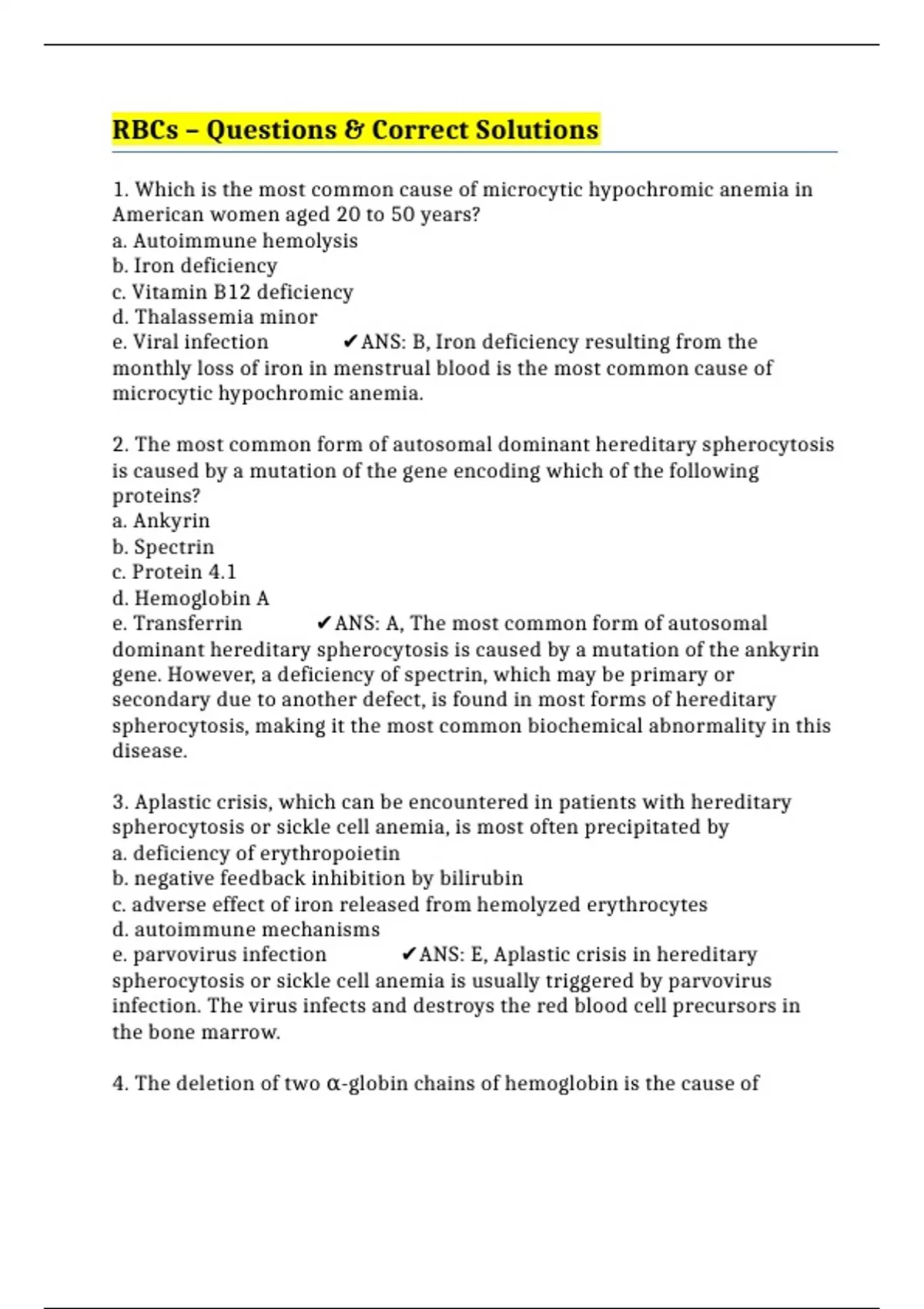 RBCs – Questions & Correct Solutions - RBC - Stuvia US