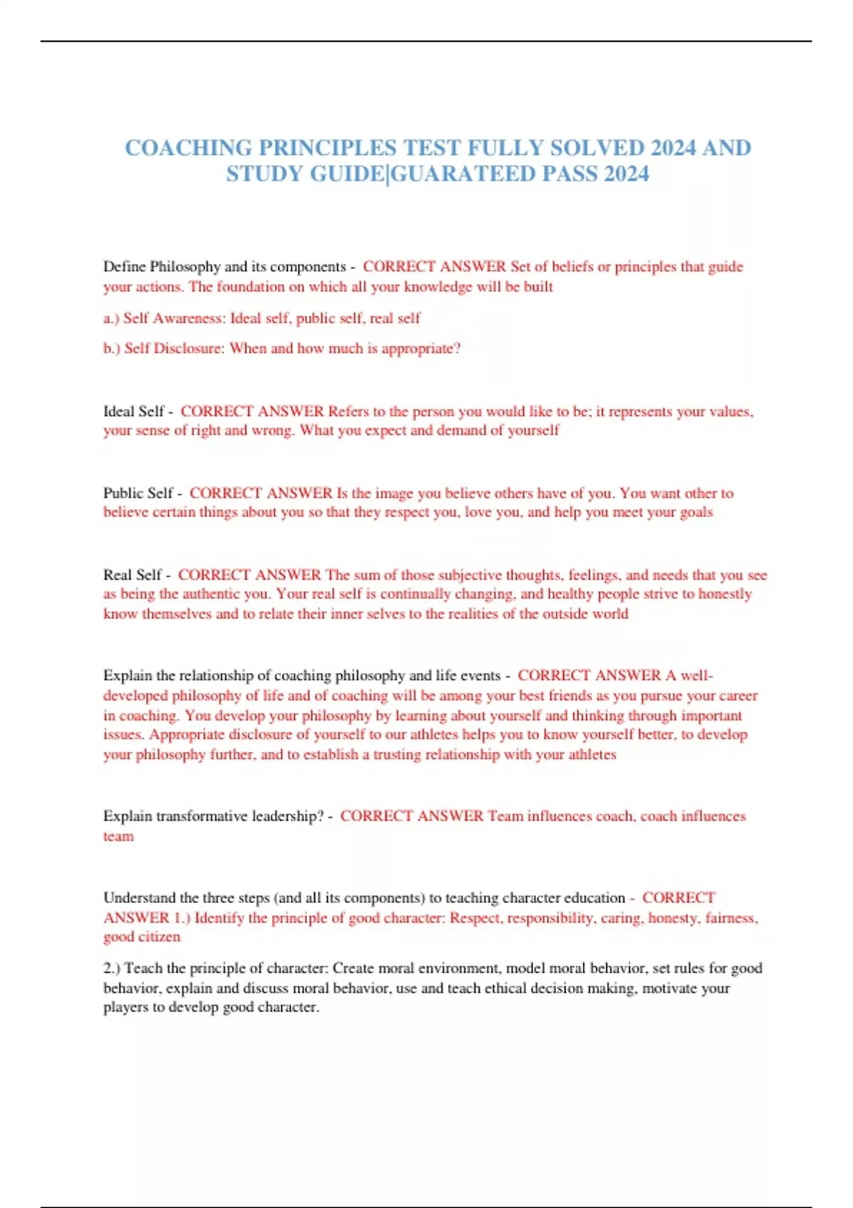 COACHING PRINCIPLES TEST FULLY SOLVED 2024 - COACH PRINCIPLES - Stuvia US