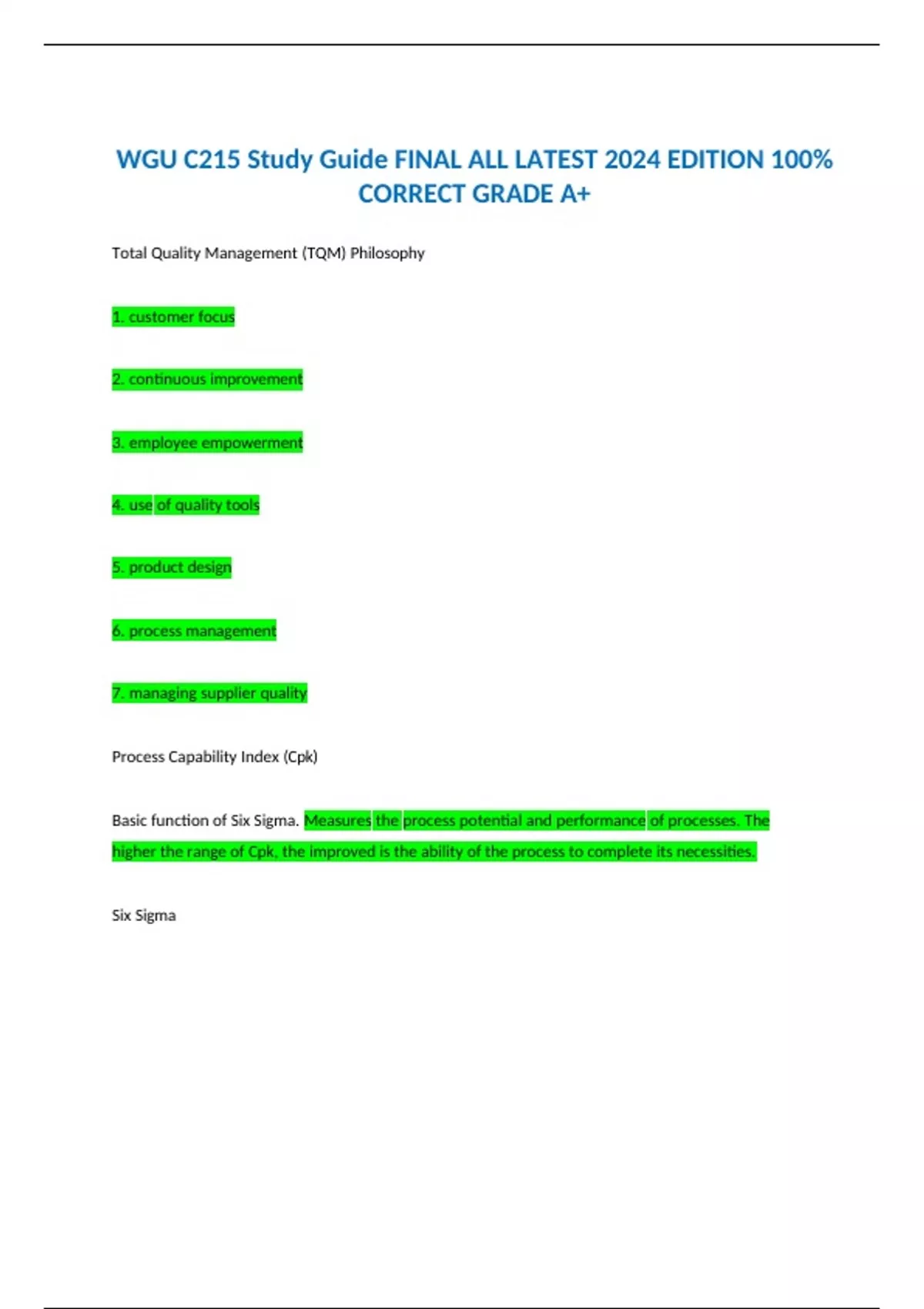 WGU C215 Study Guide FINAL ALL LATEST 2024 EDITION 100% CORRECT GRADE ...