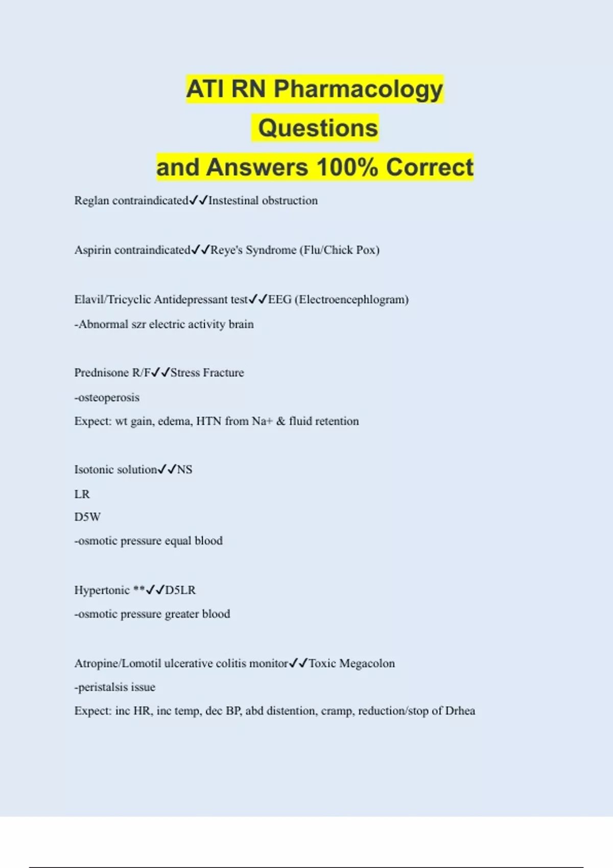 ATI RN Pharmacology Questions and Answers 100% Correct - ATI - Stuvia US