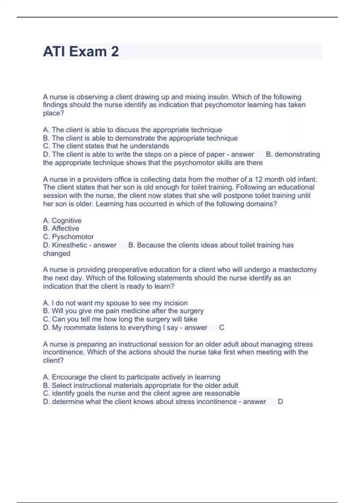 ATI Exam 2 Questions and Answers 2024 - ATI COURSES - Stuvia US
