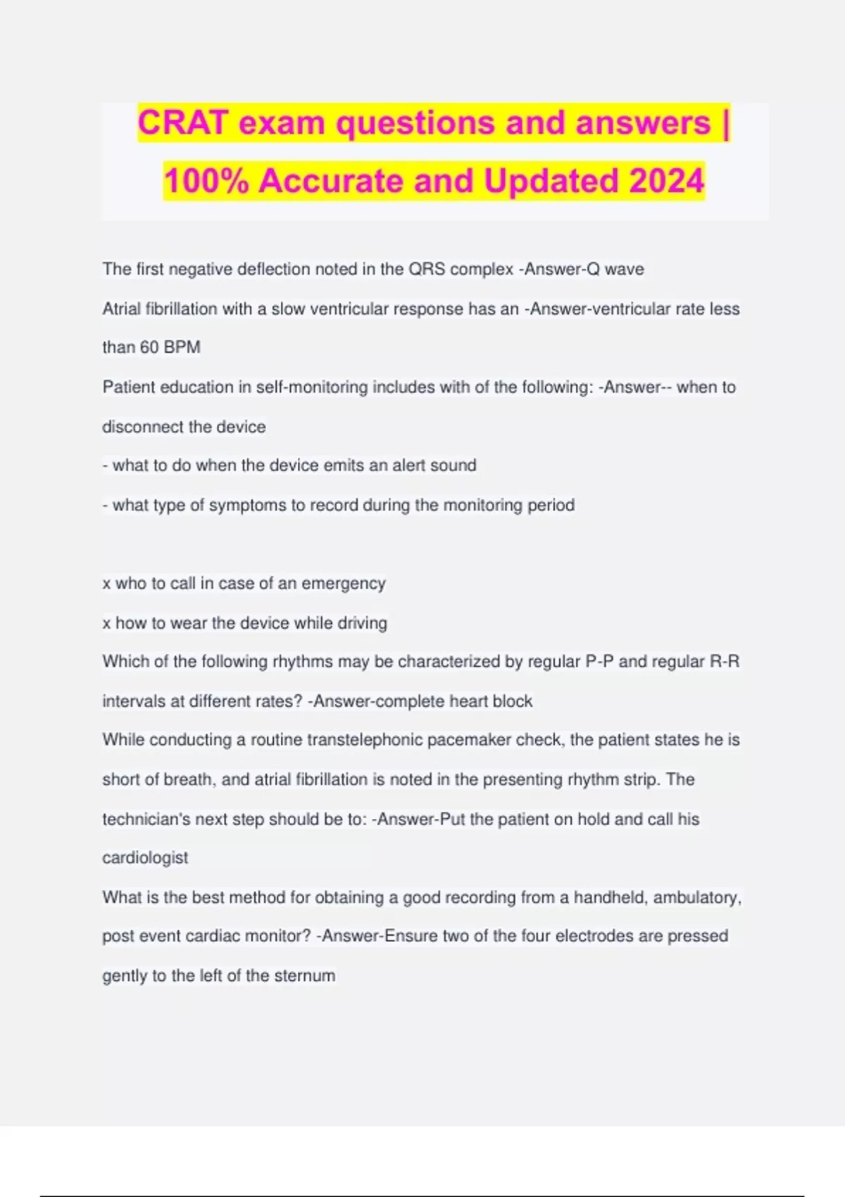 CRAT exam questions and answers | 100% Accurate and Updated 2024 - CRAT ...