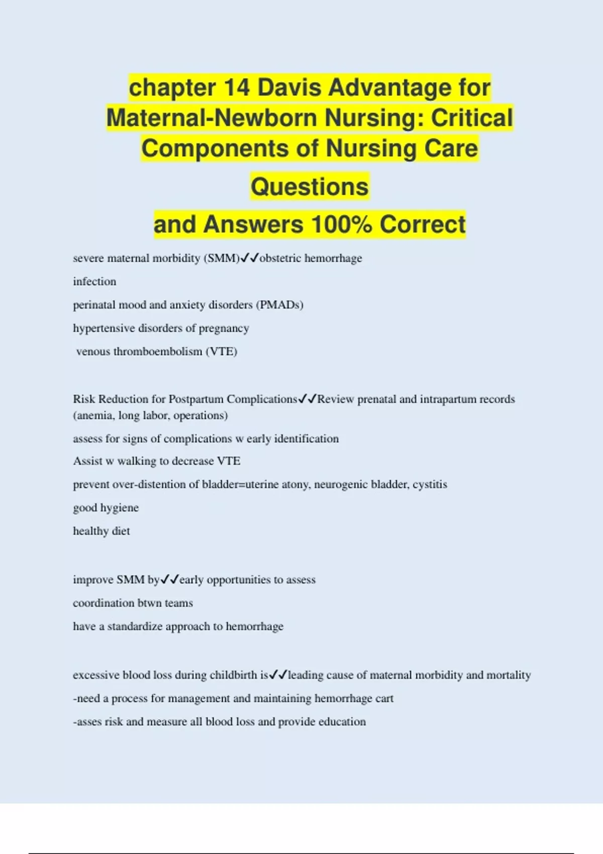 chapter 14 Davis Advantage for Maternal-Newborn Nursing: Critical ...