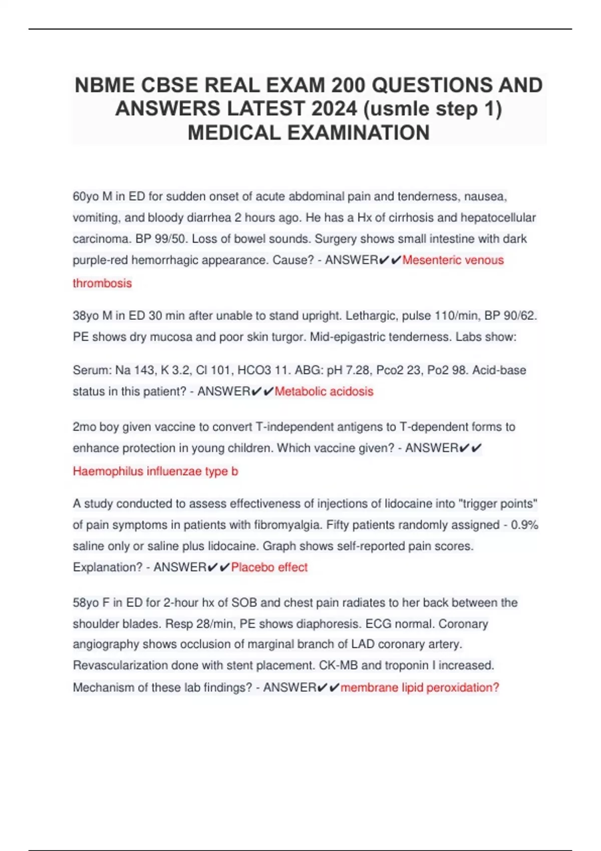 NBME CBSE REAL EXAM 200 QUESTIONS AND ANSWERS LATEST 2024 (usmle step 1 ...