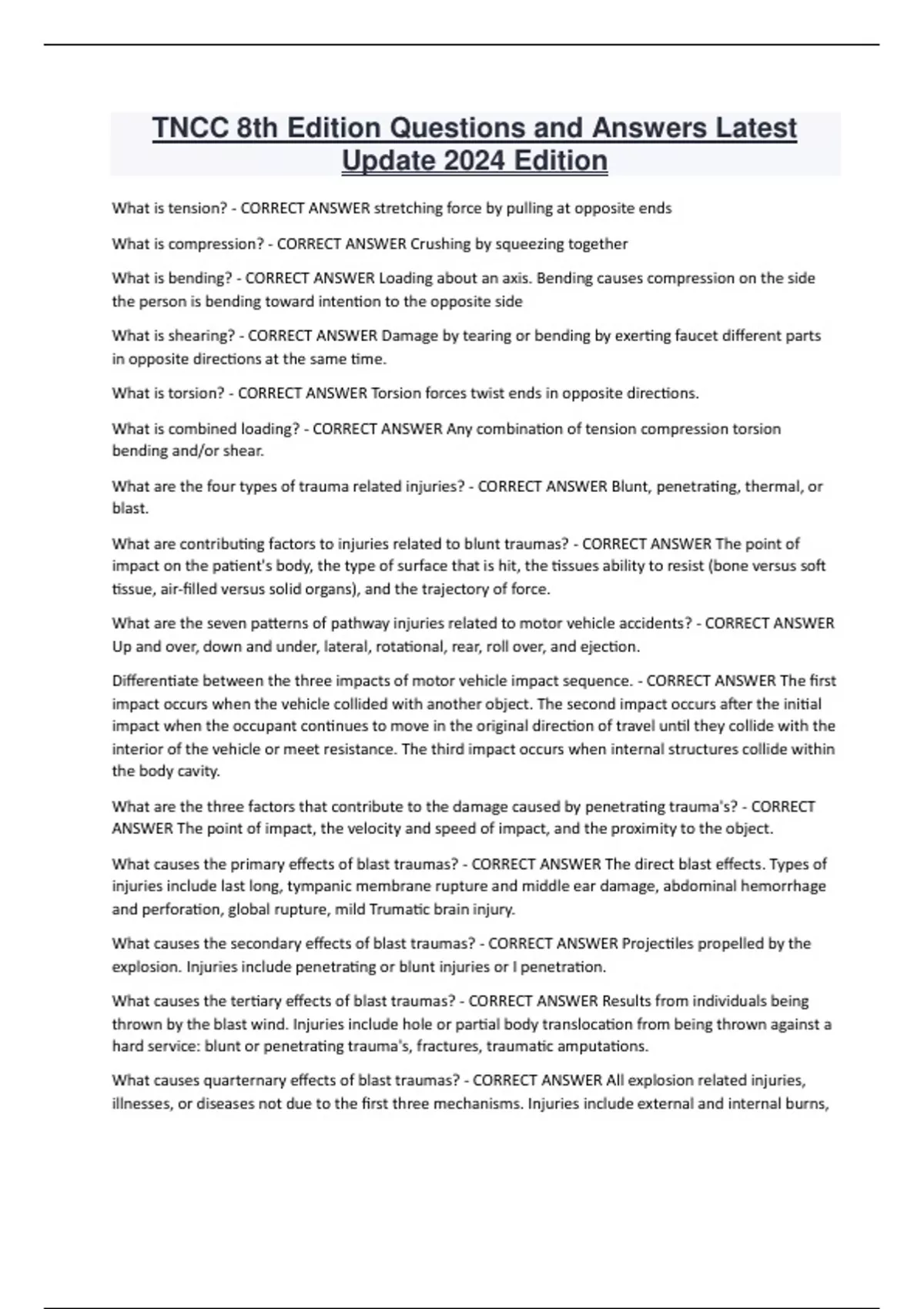 TNCC 8th Edition Questions and Answers Latest Update 2024 Edition ...