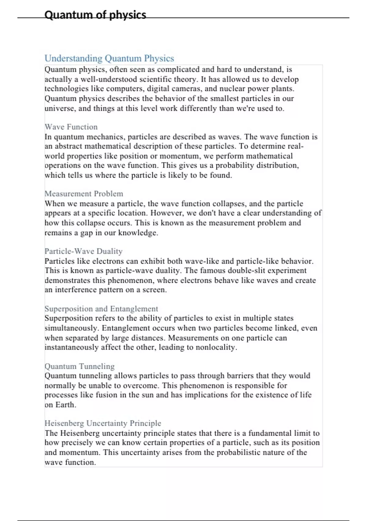 Summary Demystifying Quantum Physics: Understanding the Fundamentals and Challenges - Quantum ...