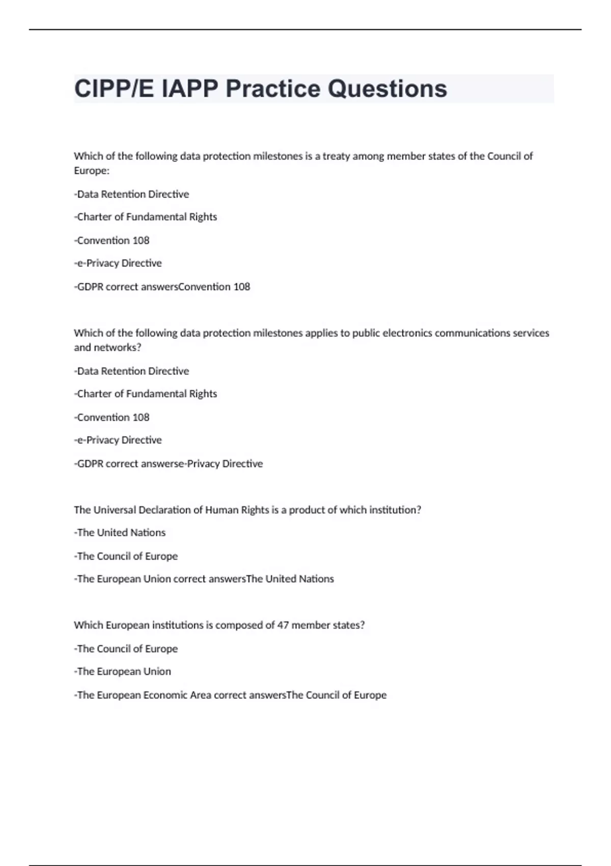 CIPP/E IAPP Practice Questions & Answers 100% correct 2024 - CIPP/E ...