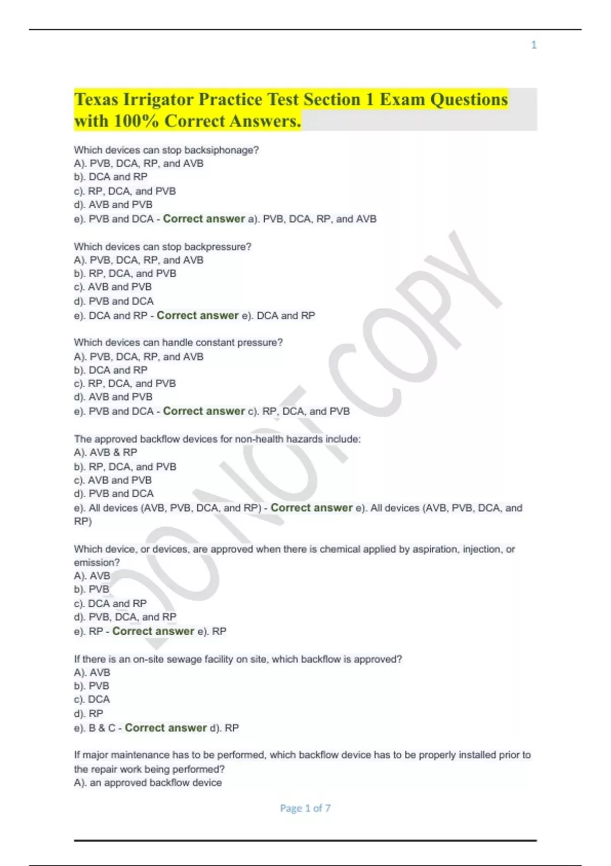 Texas Irrigator Practice Test Section 1 Exam Questions with 100% ...