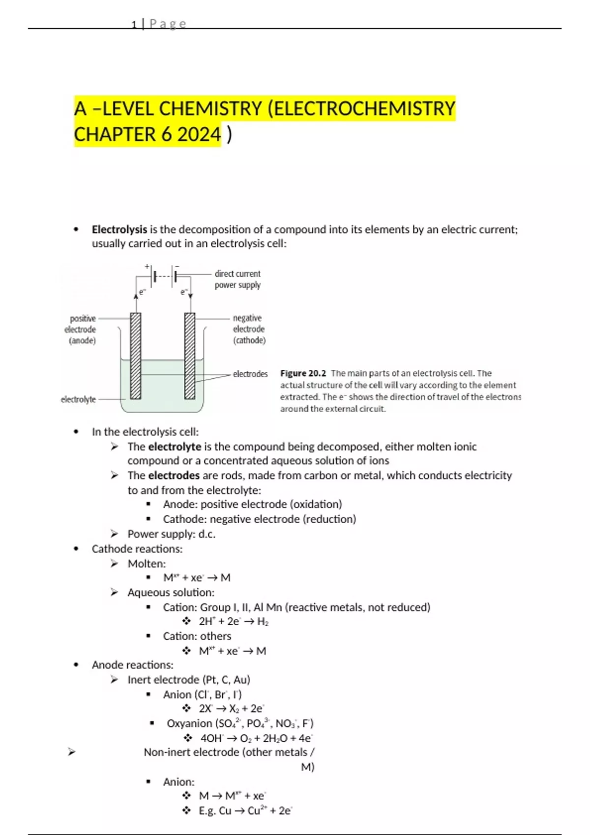 A –LEVEL CHEMISTRY (ELECTROCHEMISTRY CHAPTER 6 2024 ) - A –LEVEL ...