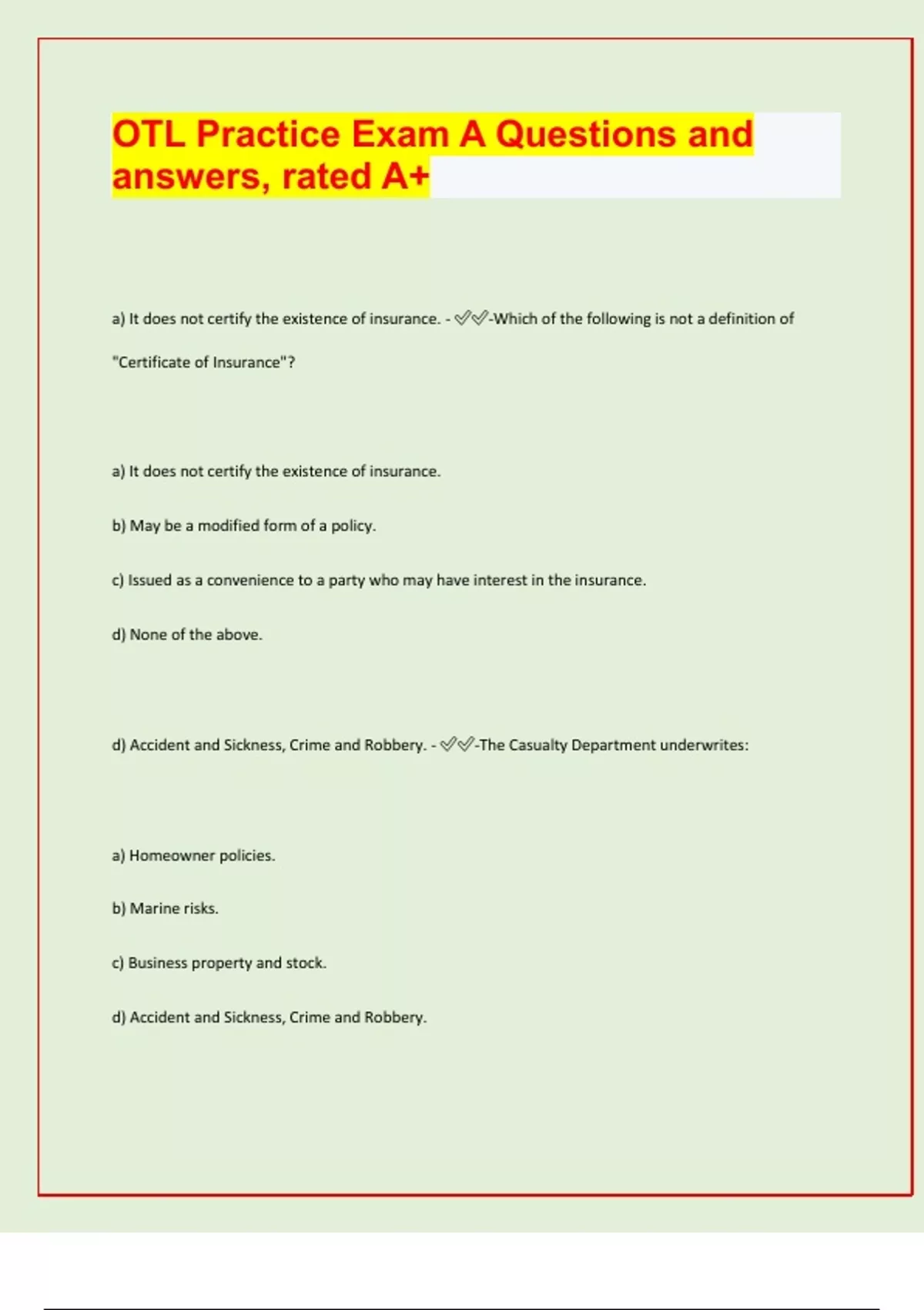 OTL Practice Exam A Questions and answers, rated A+/ [Exam Prediction ...