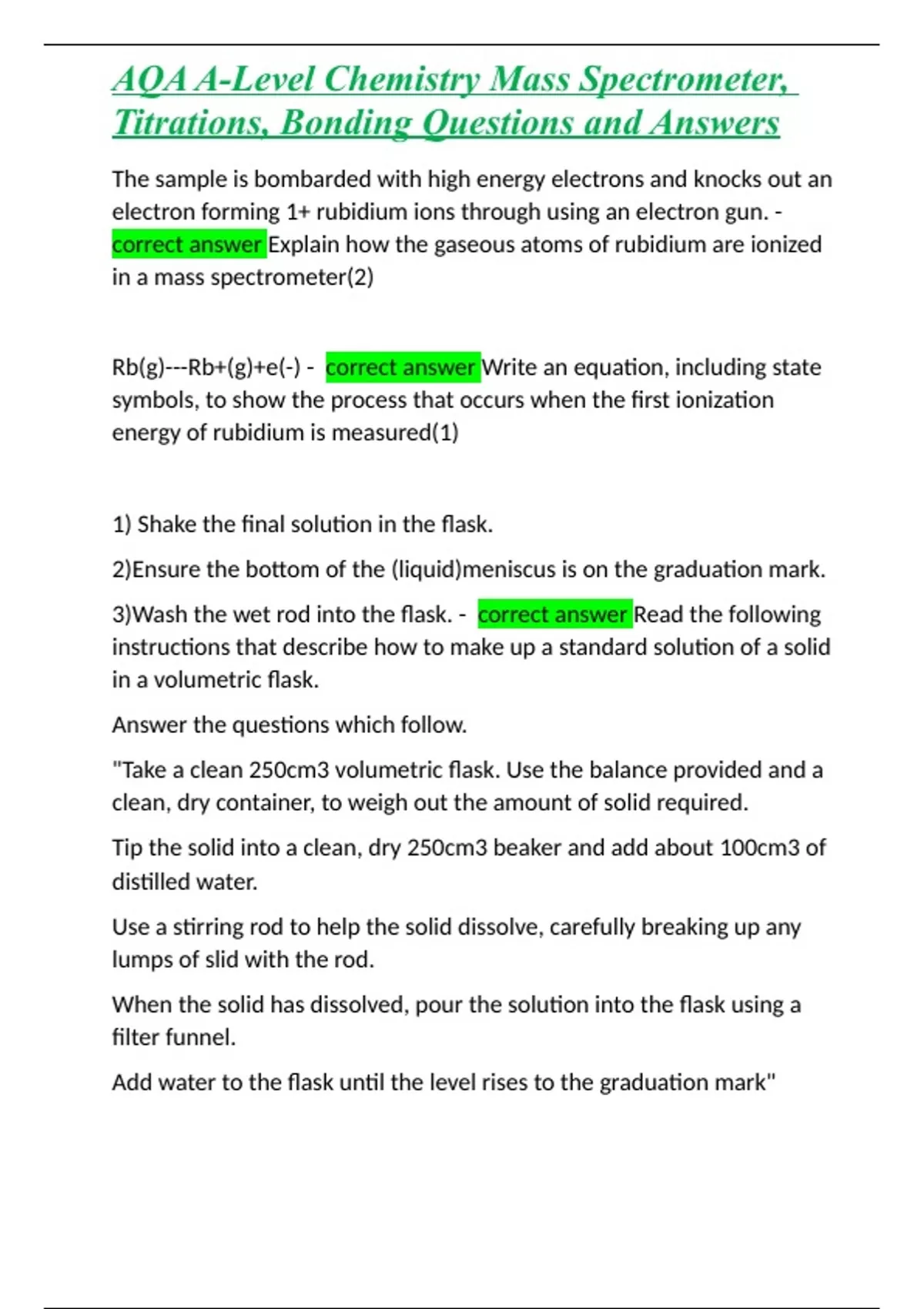 AQA A-Level Chemistry Mass Spectrometer, Titrations, Bonding Questions ...