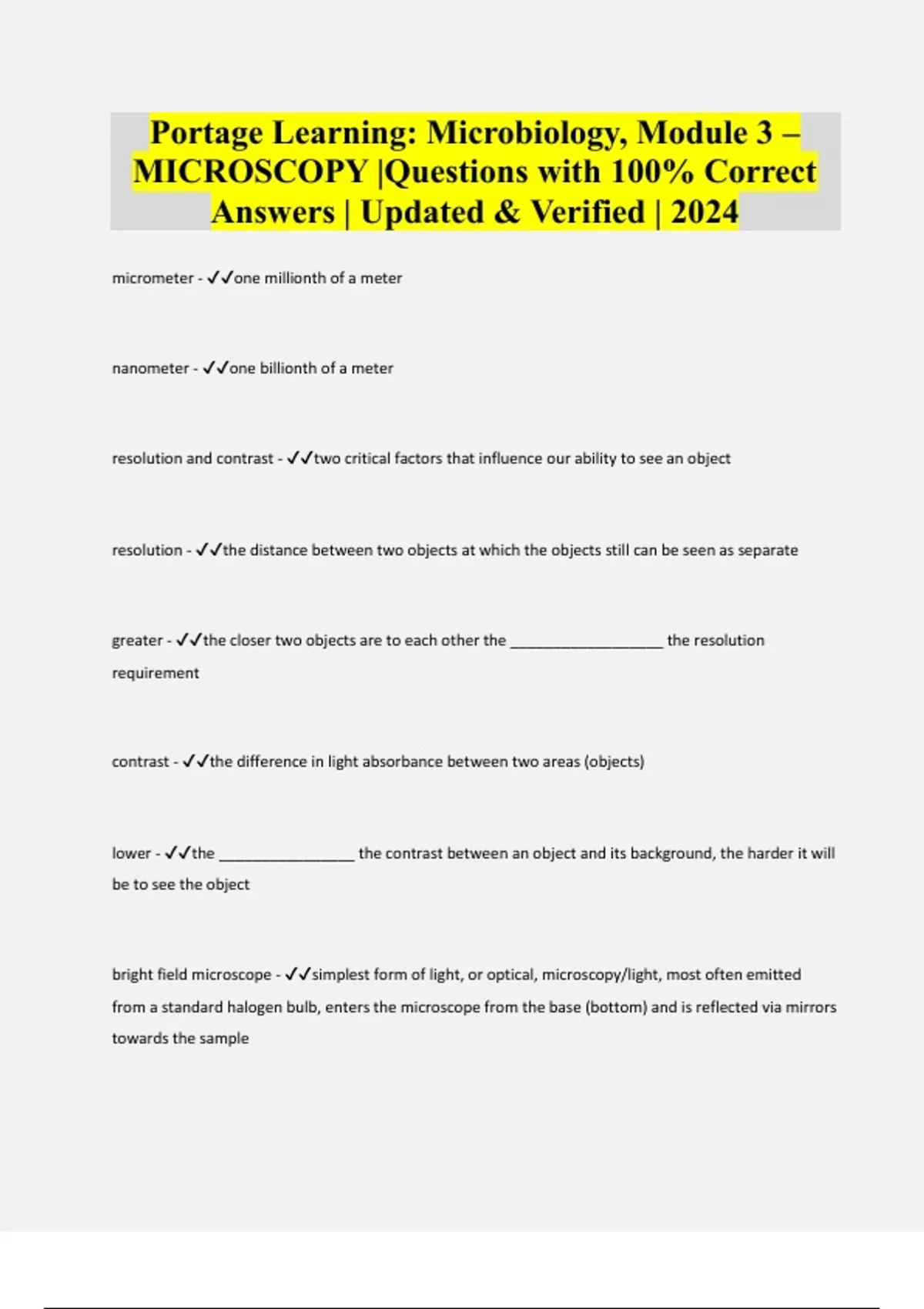 Portage Learning: Microbiology, Module 3 – MICROSCOPY |Questions with ...