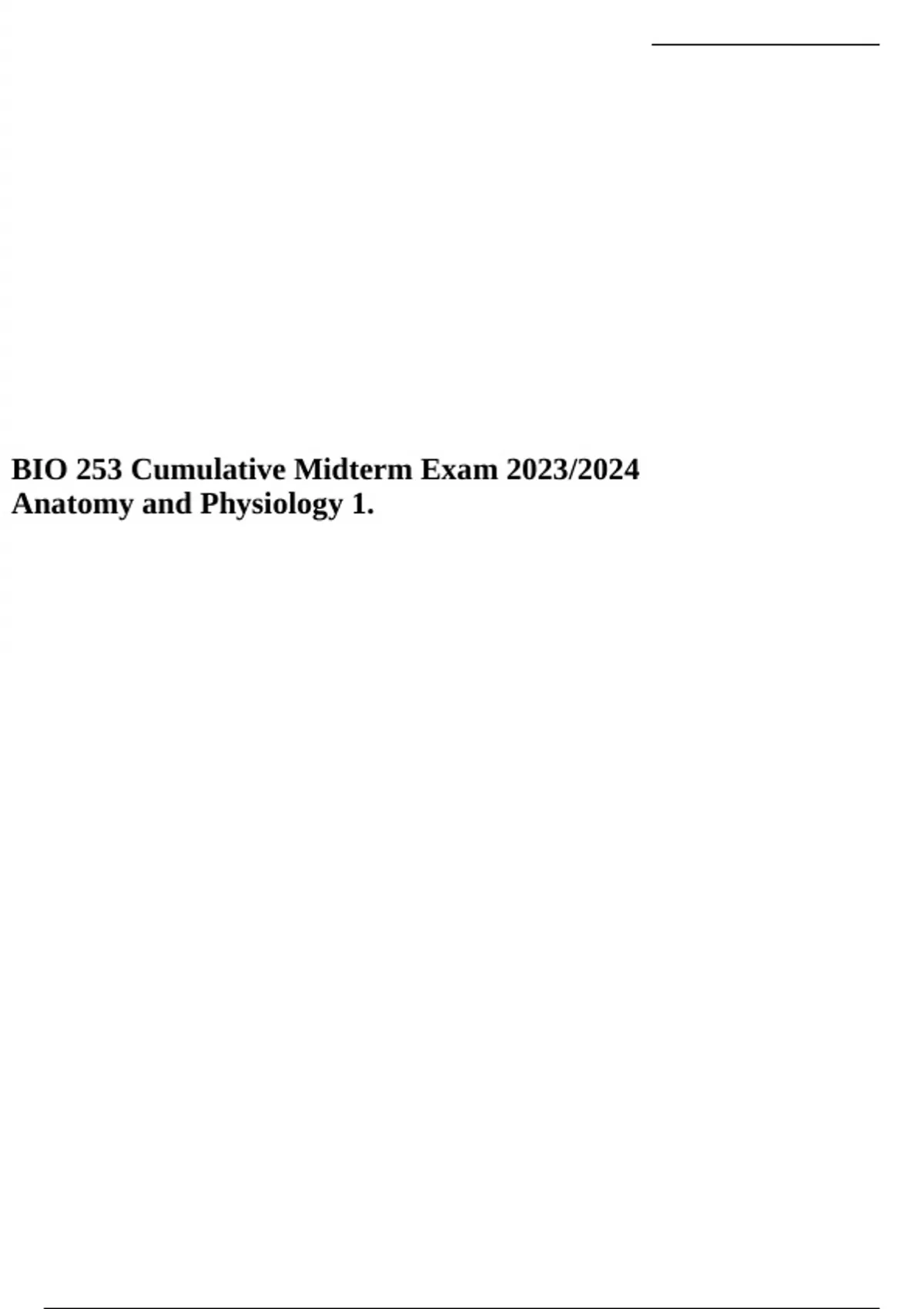 BIO 253 Cumulative Midterm Exam 2023/2024 Anatomy and Physiology 1 ...