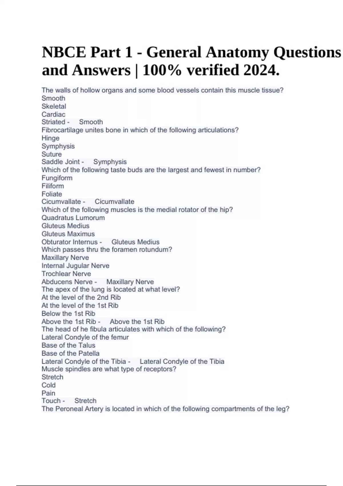 NBCE Part 1 - General Anatomy Questions and Answers | 100% verified 2024. - NBCE - Stuvia US