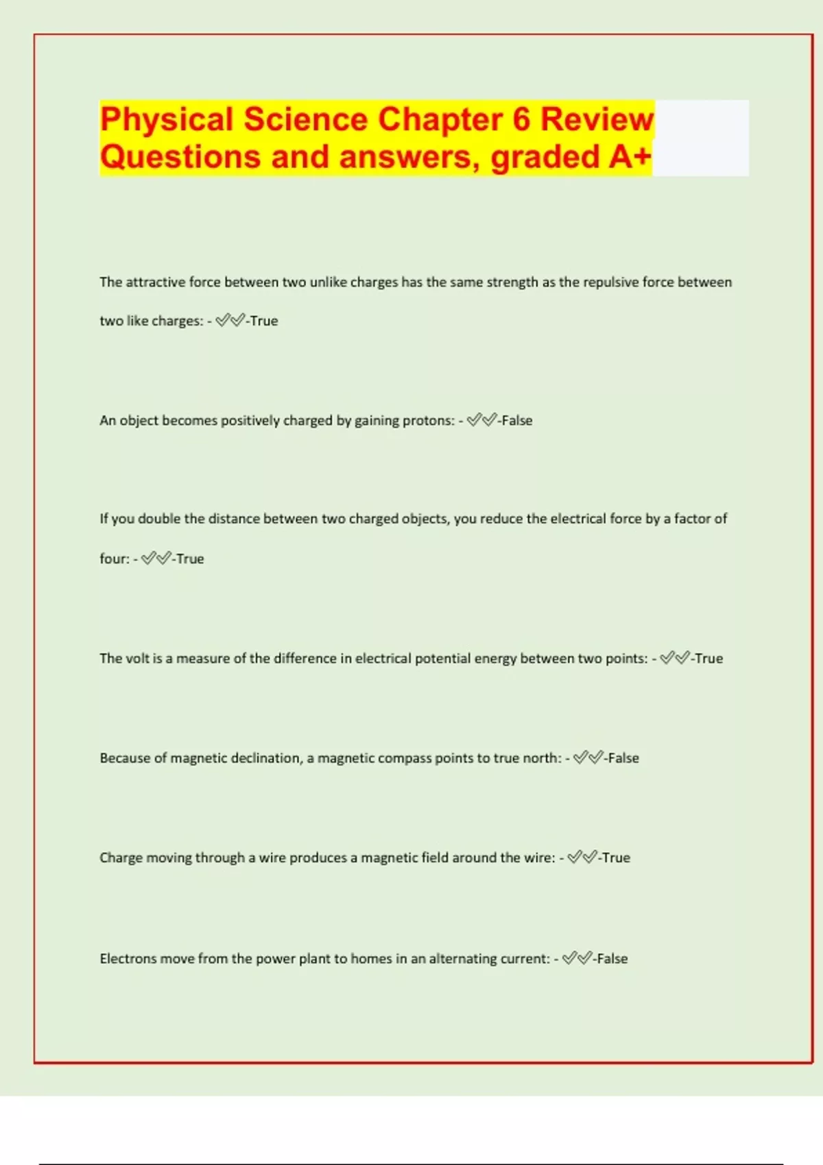 Physical Science Chapter 6 Review Questions and answers, graded A+ ...