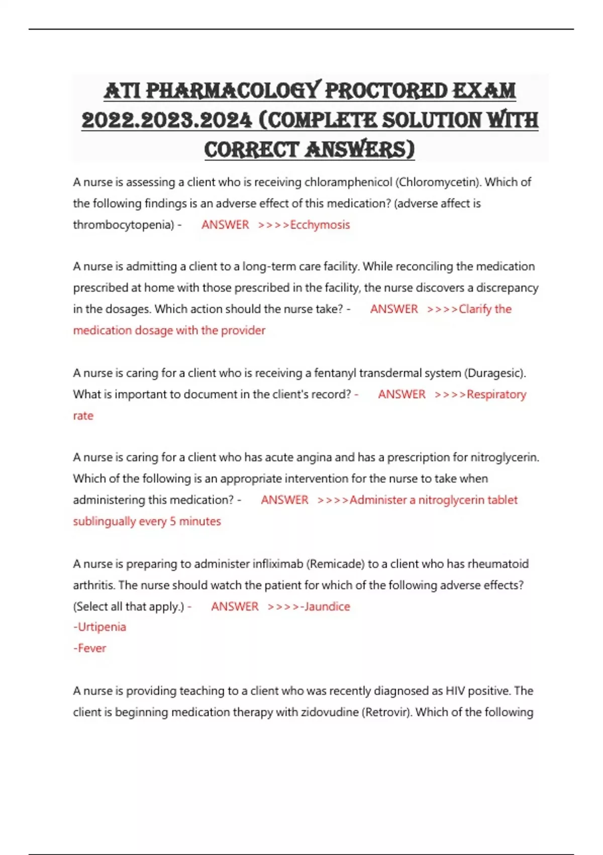ATI Pharmacology Proctored Exam 2022.2023.2024 (COMPLETE SOLUTION WITH CORRECT ANSWERS) - ATI ...