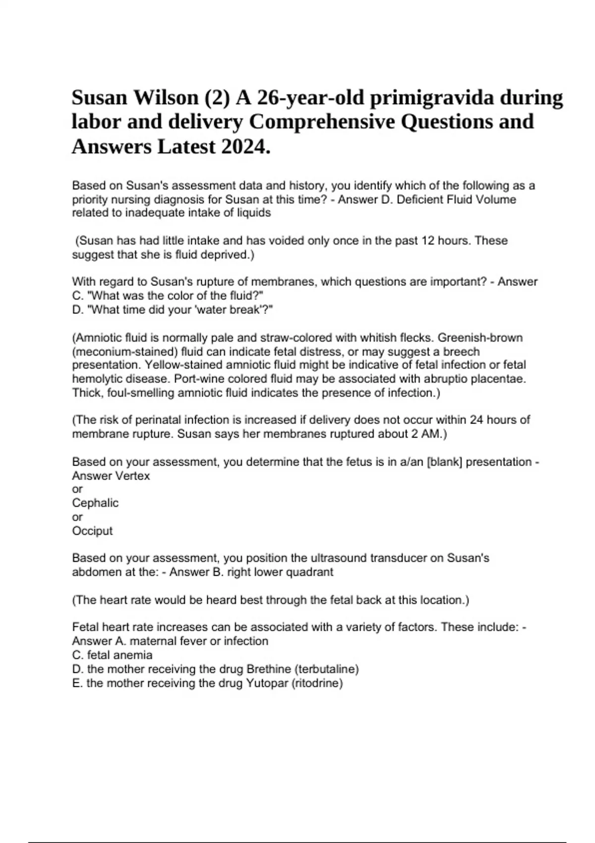 Susan Wilson (2) A 26-year-old primigravida during labor and delivery ...