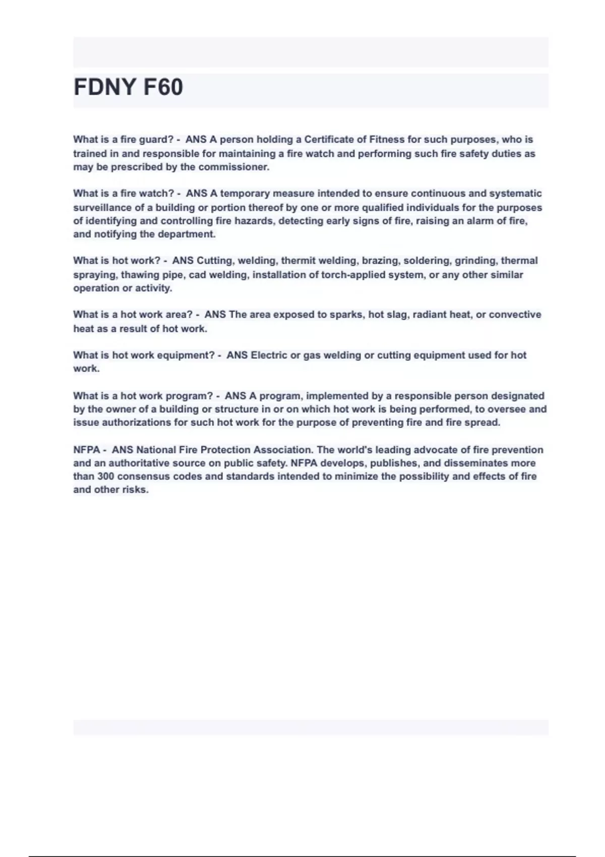 FDNY F60 Exam Questions with correct Answers 2024/2025( A+ GRADED 100% ...