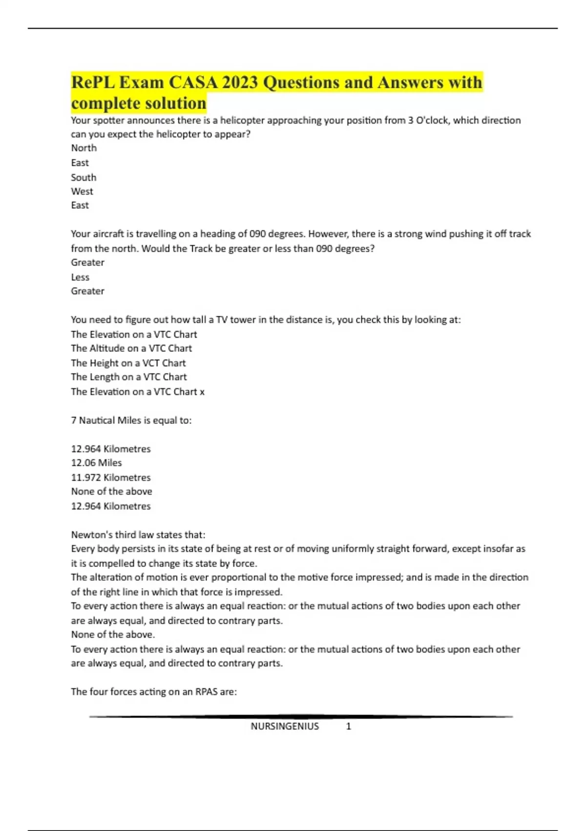 Repl Exam Casa 2023 Questions And Answers With Complete Solution Casa Stuvia Us