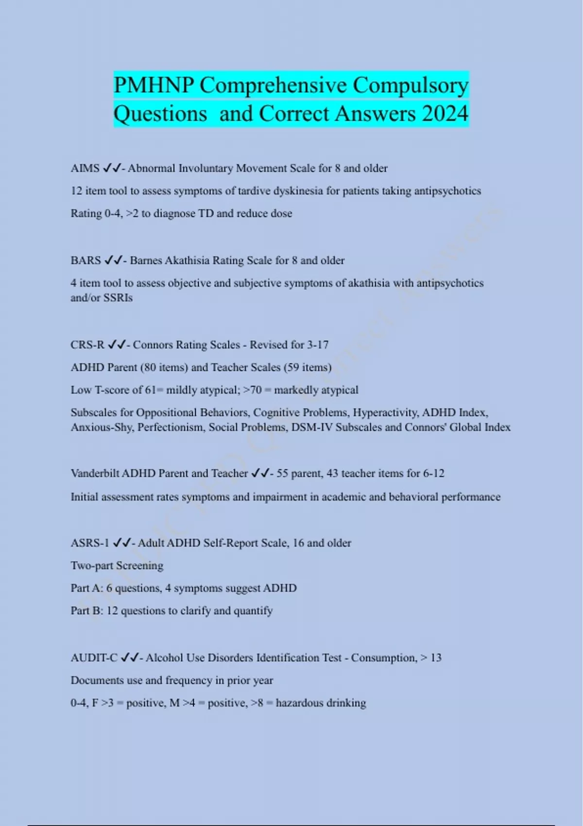 PMHNP Comprehensive Compulsory Questions and Correct Answers 2024 ...