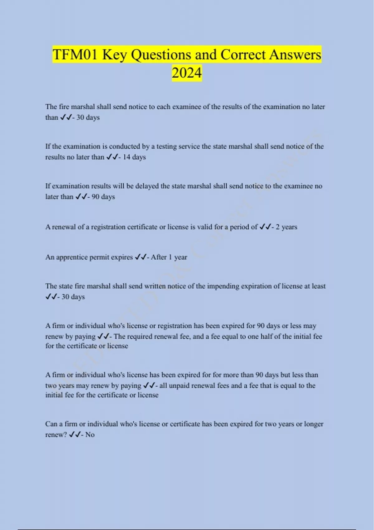 TFM01 Key Questions and Correct Answers 2024 - Tfm01 - Stuvia US