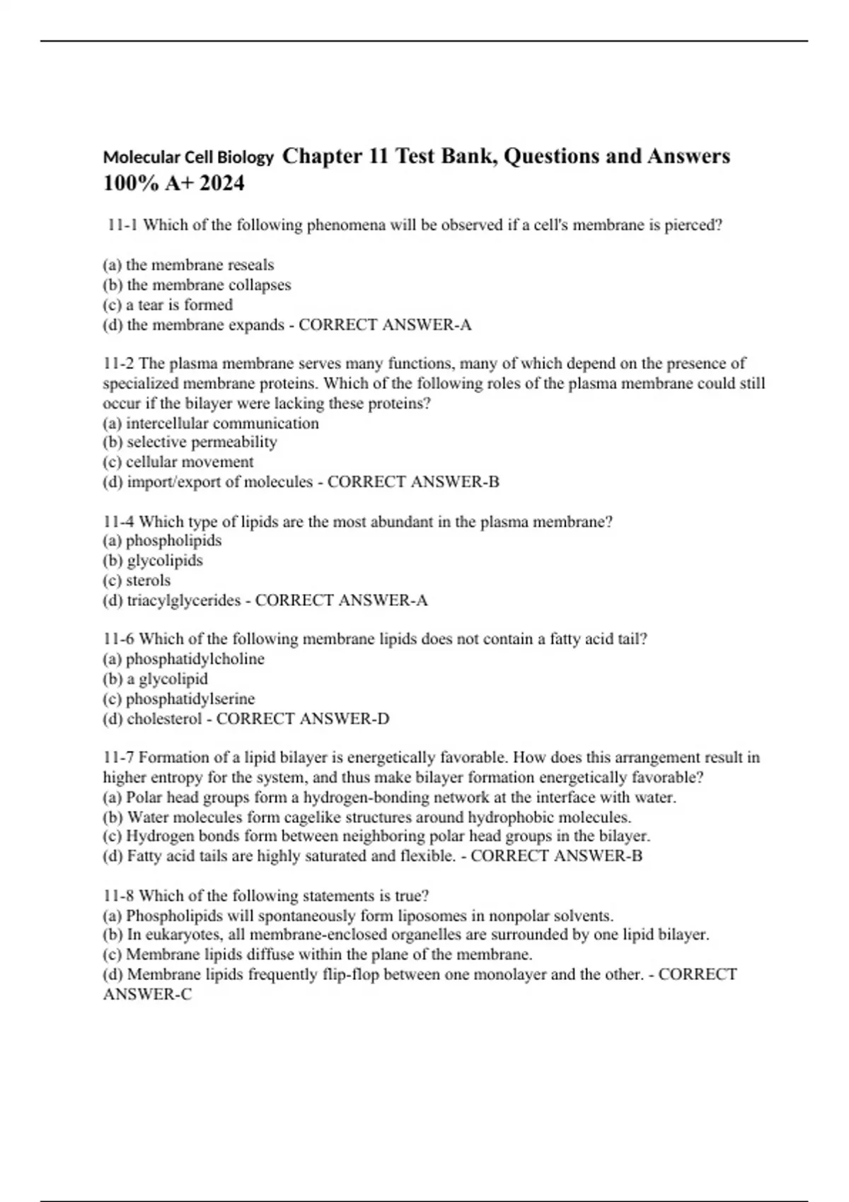 Molecular Cell Biology Chapter 11 Test Bank, Questions and Answers 100% ...
