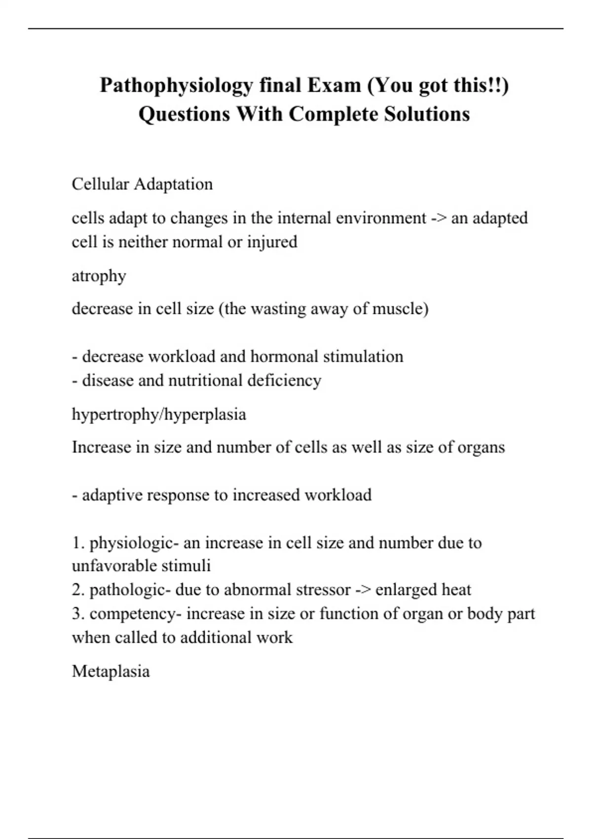 Pathophysiology final Exam (You got this!!) Questions With Complete ...