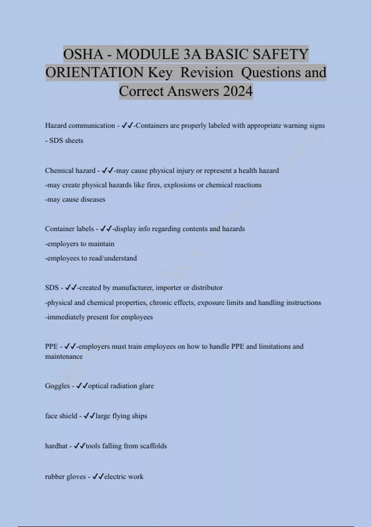 OSHA - MODULE 3A BASIC SAFETY ORIENTATION Key Revision Questions and ...