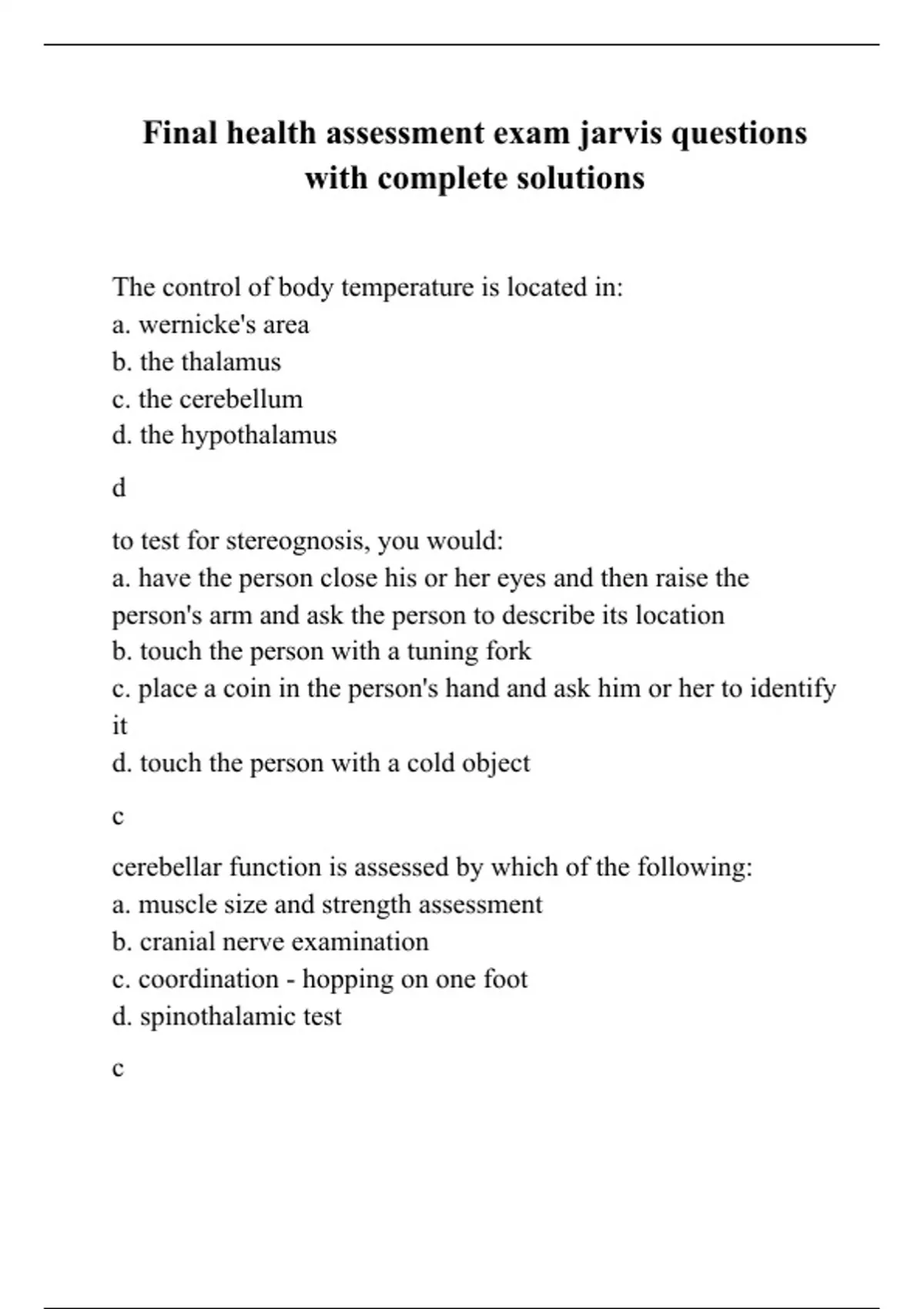 Final health assessment exam jarvis questions with complete solutions ...