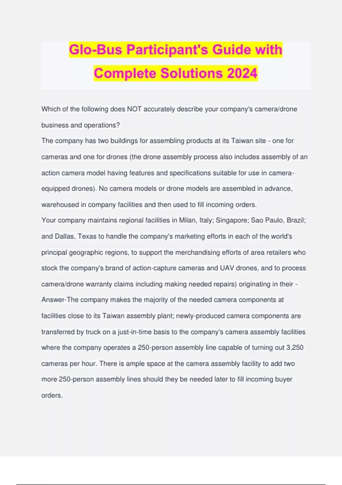 Glo-Bus Participant's Guide with Complete Solutions 2024 - Glo-bus - Stuvia UK