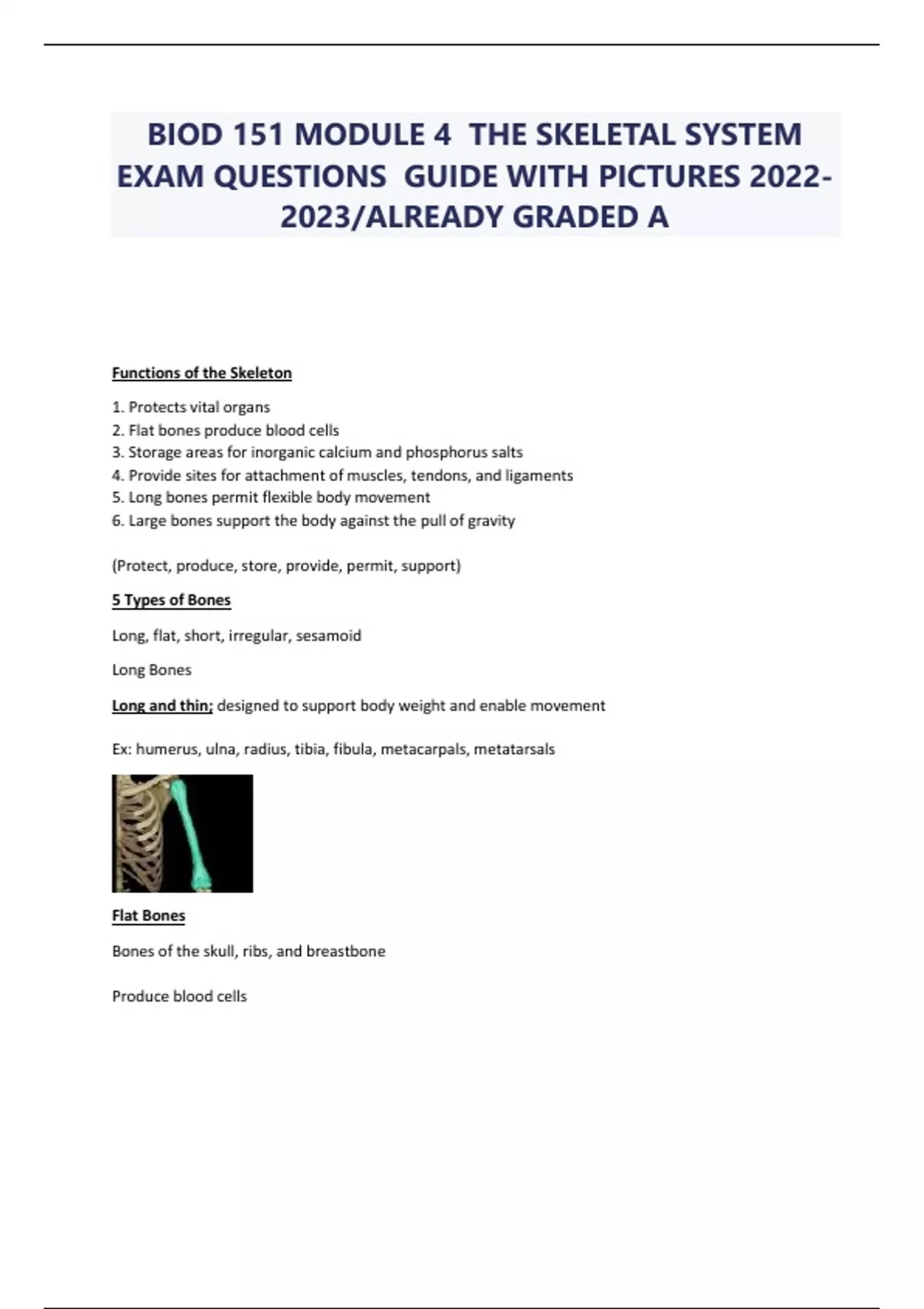 BIOD 151 MODULE 4 THE SKELETAL SYSTEM EXAM QUESTIONS GUIDE WITH ...