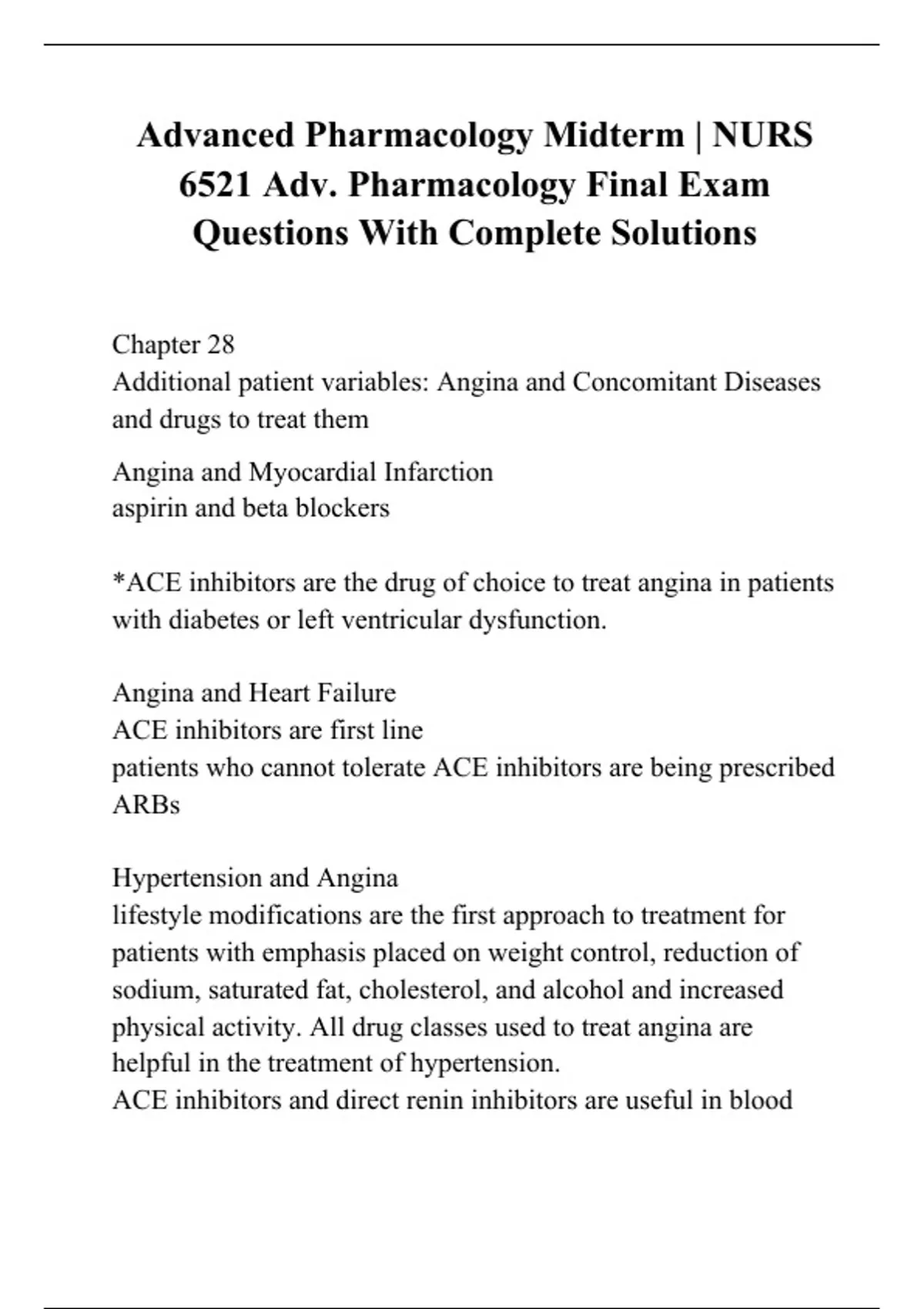 Advanced Pharmacology Midterm | NURS 6521 Adv. Pharmacology Final Exam Questions With Complete ...