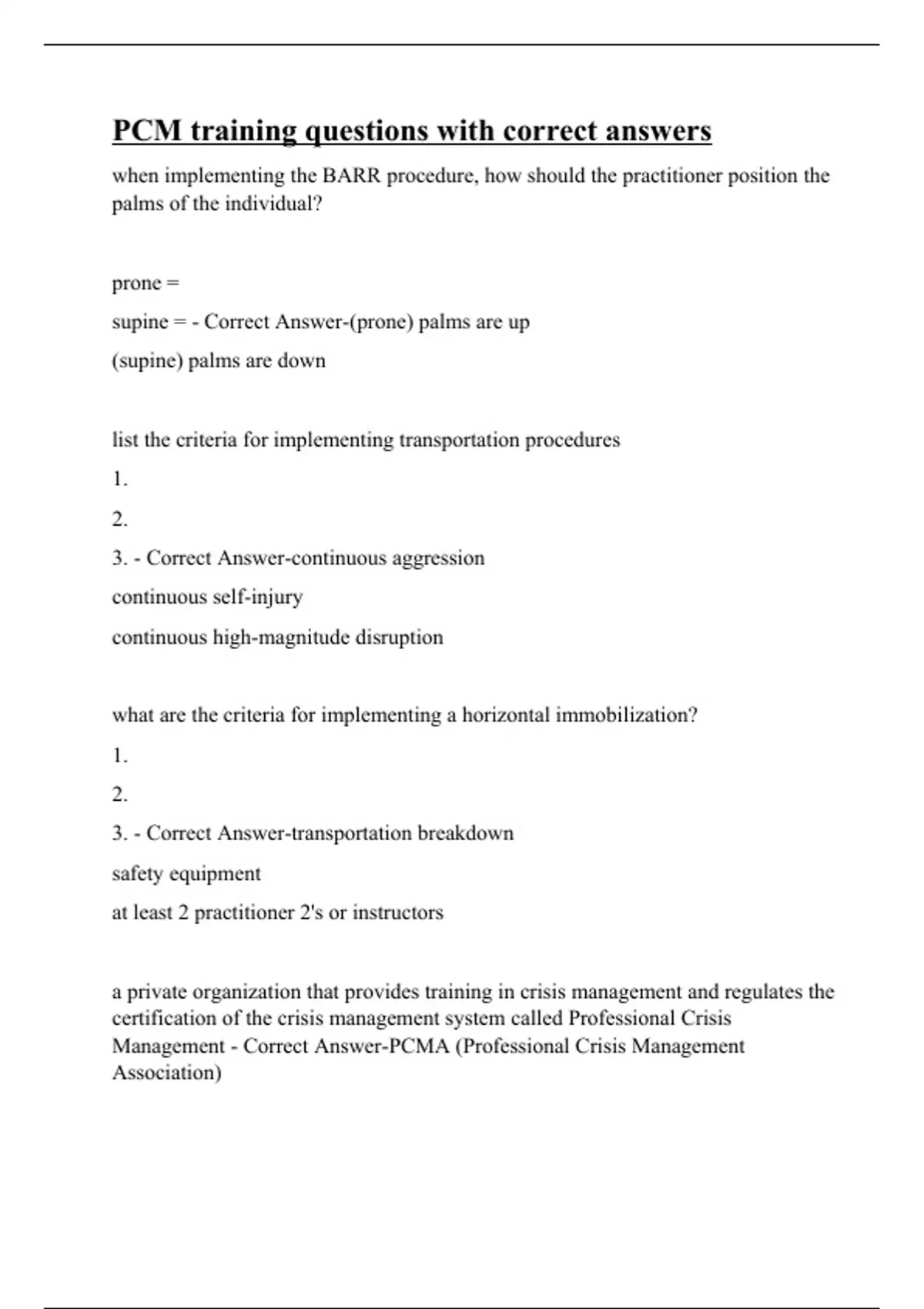 PCM training questions with correct answers - PCM - Stuvia US