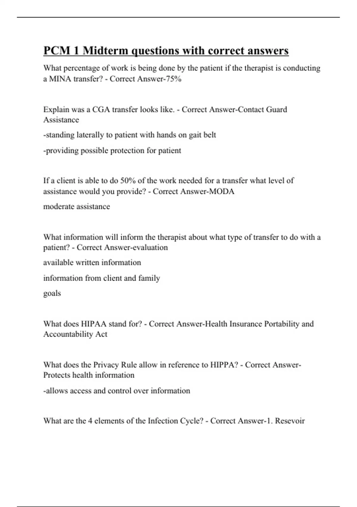 PCM 1 Midterm questions with correct answers - PCM - Stuvia US