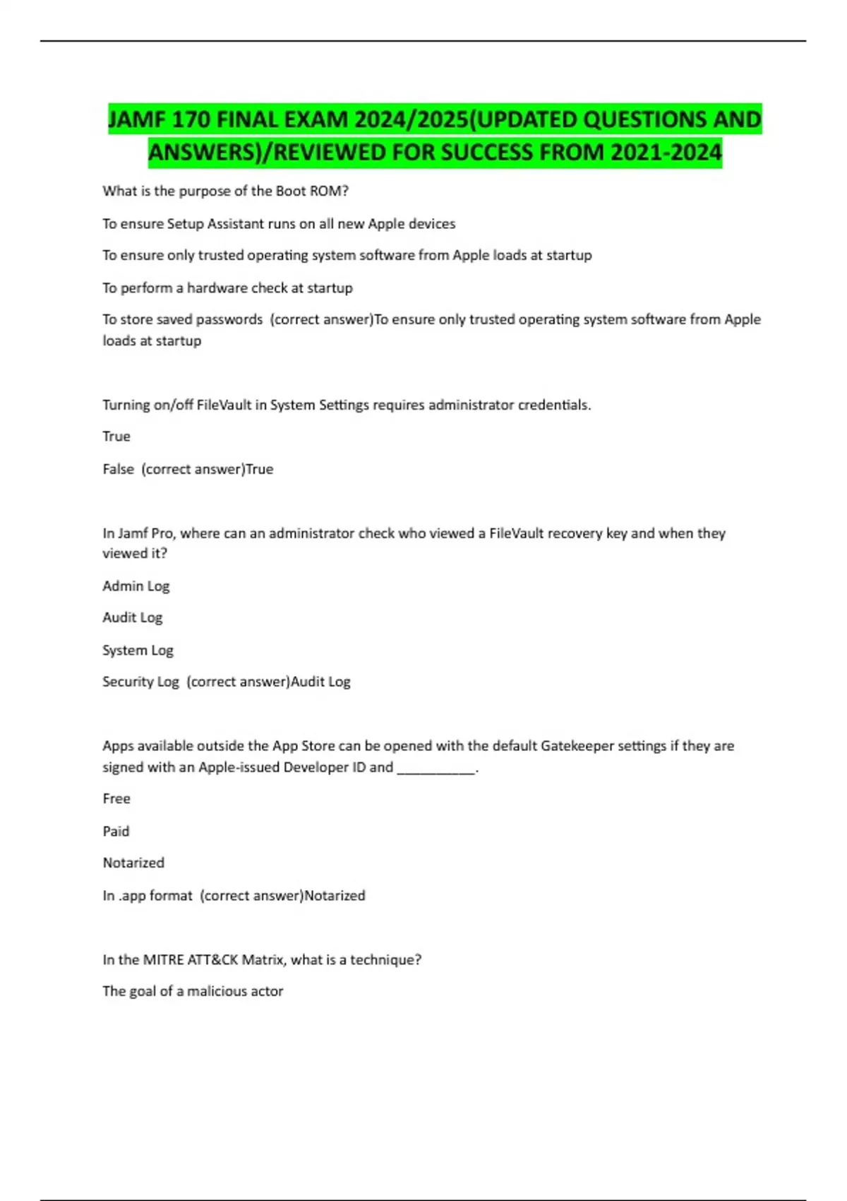 JAMF 170 FINAL EXAM 2024/2025(UPDATED QUESTIONS AND ANSWERS)/REVIEWED ...