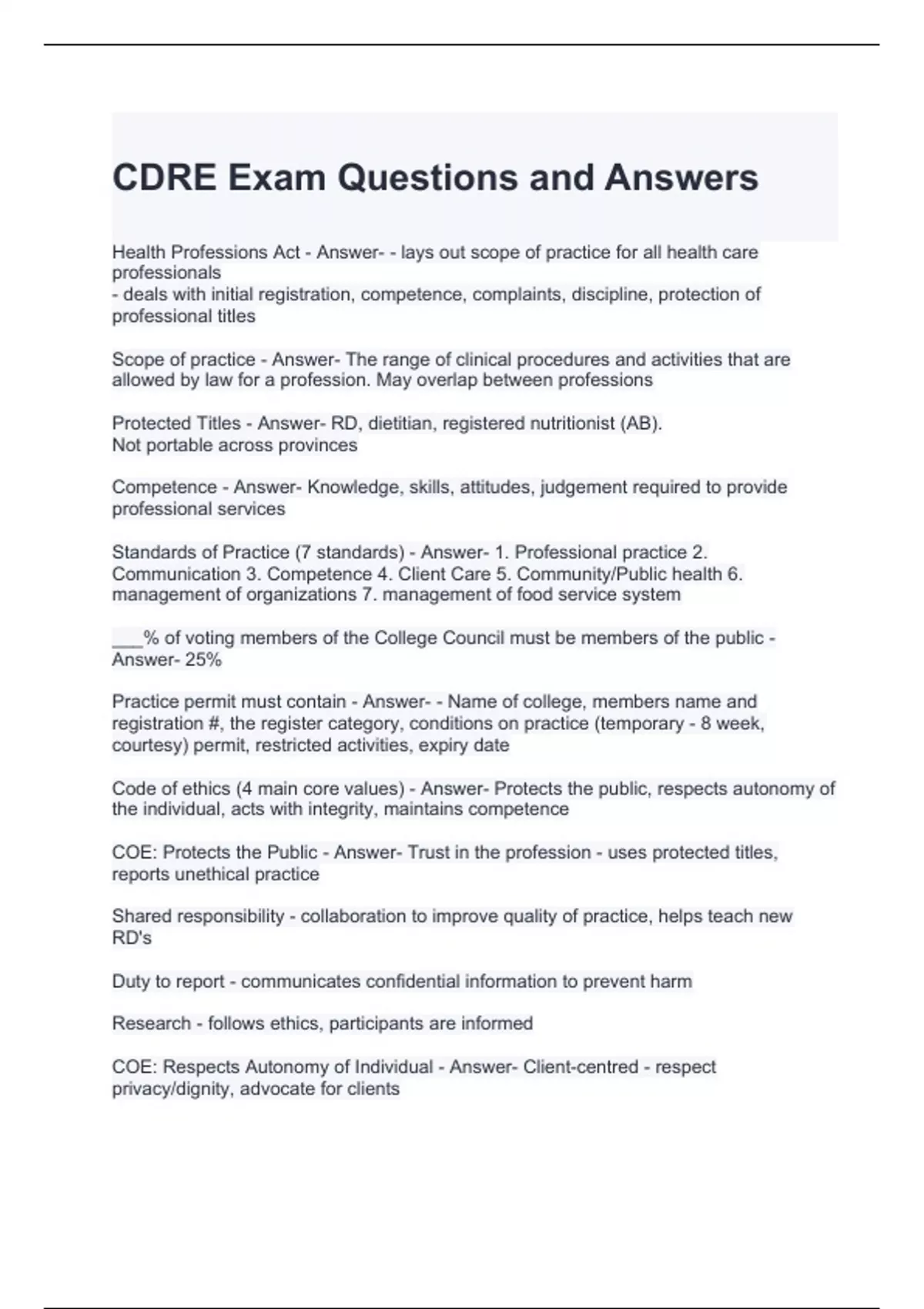 CDRE Exam Questions and Answers - CDRE - Stuvia UK