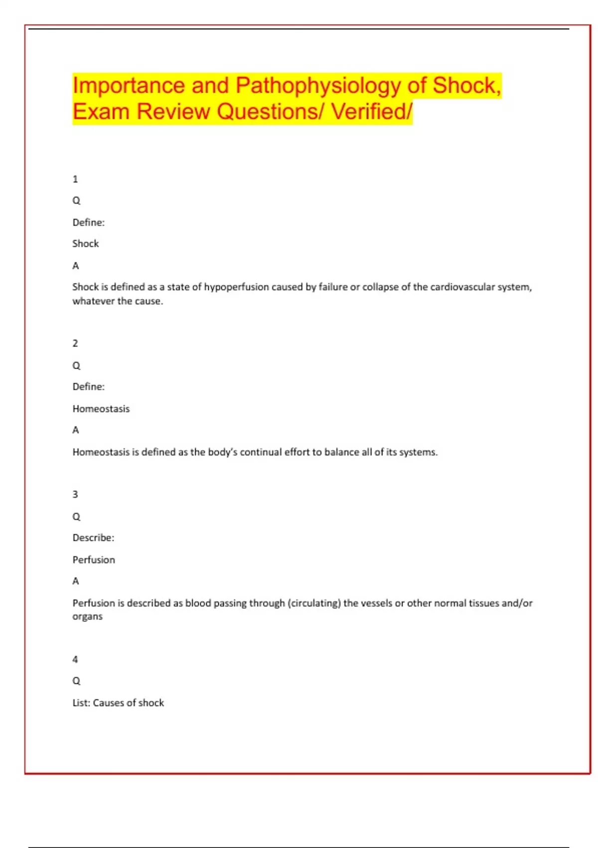 NREMT Importance and Pathophysiology of Shock, Exam Review Questions ...