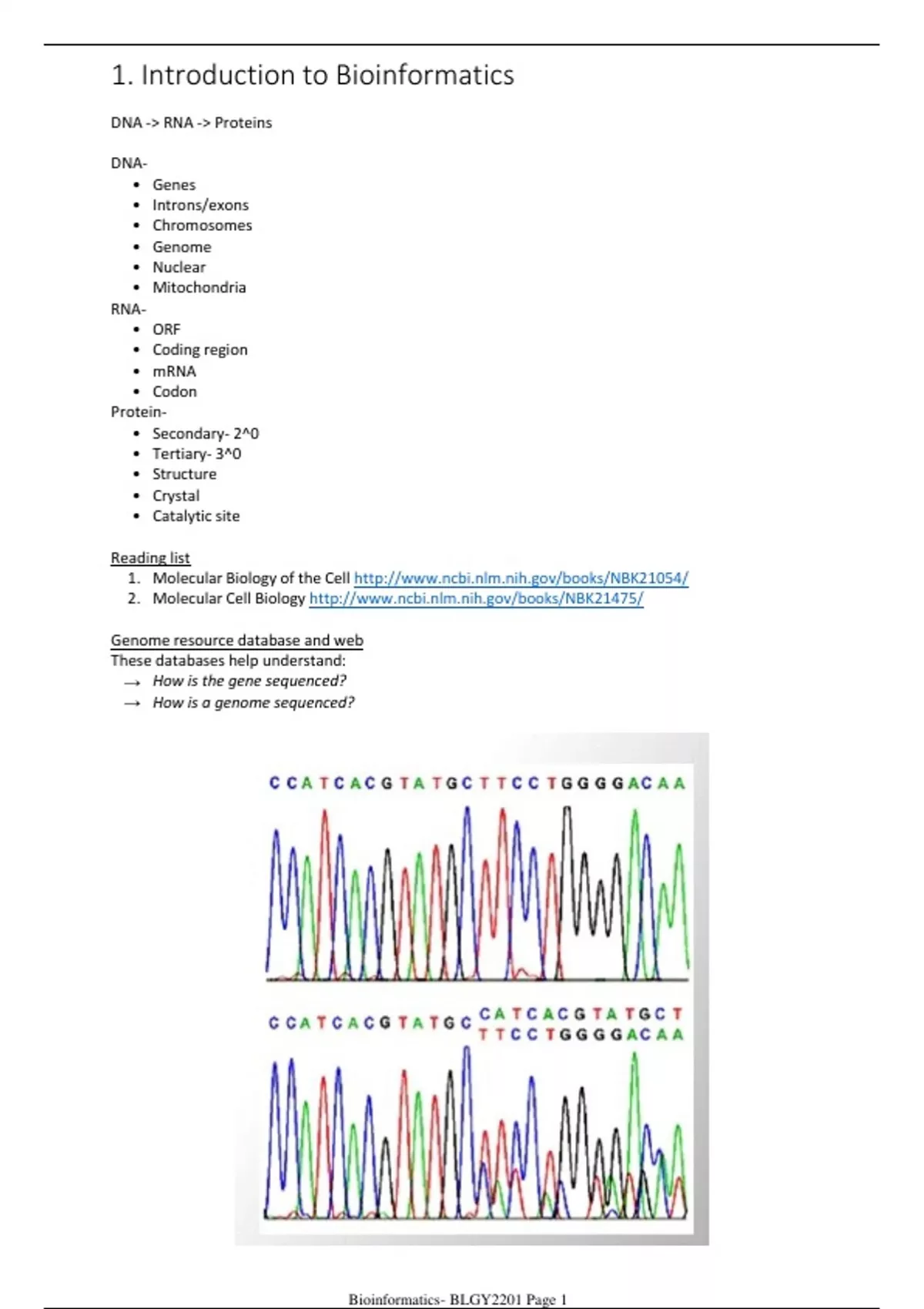 Introduction to Bioinformatics Study Notes Bundle 50+ Pages ...