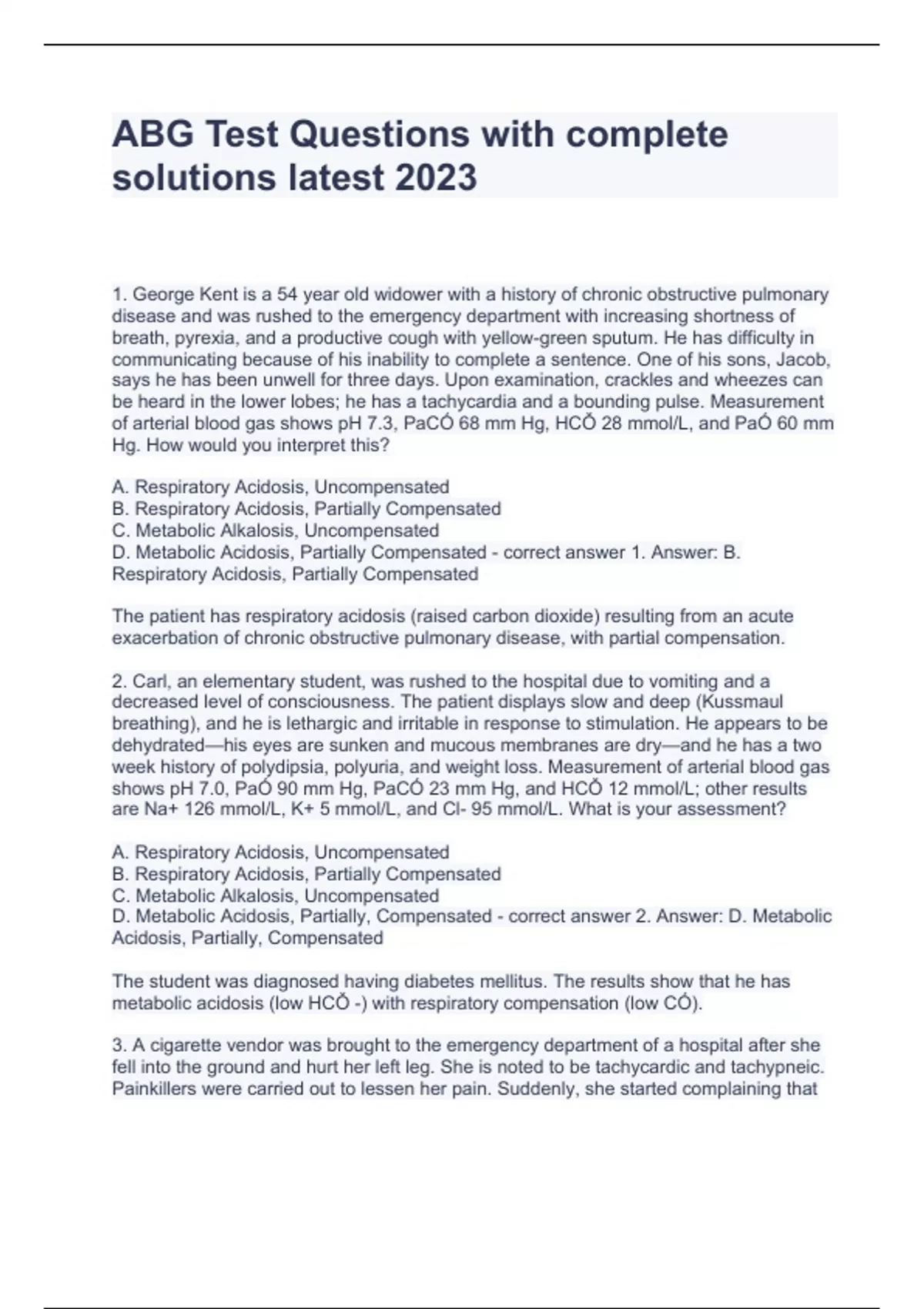 ABG Test Questions and answers 100% correct 2023/2024 - ABG - Stuvia US