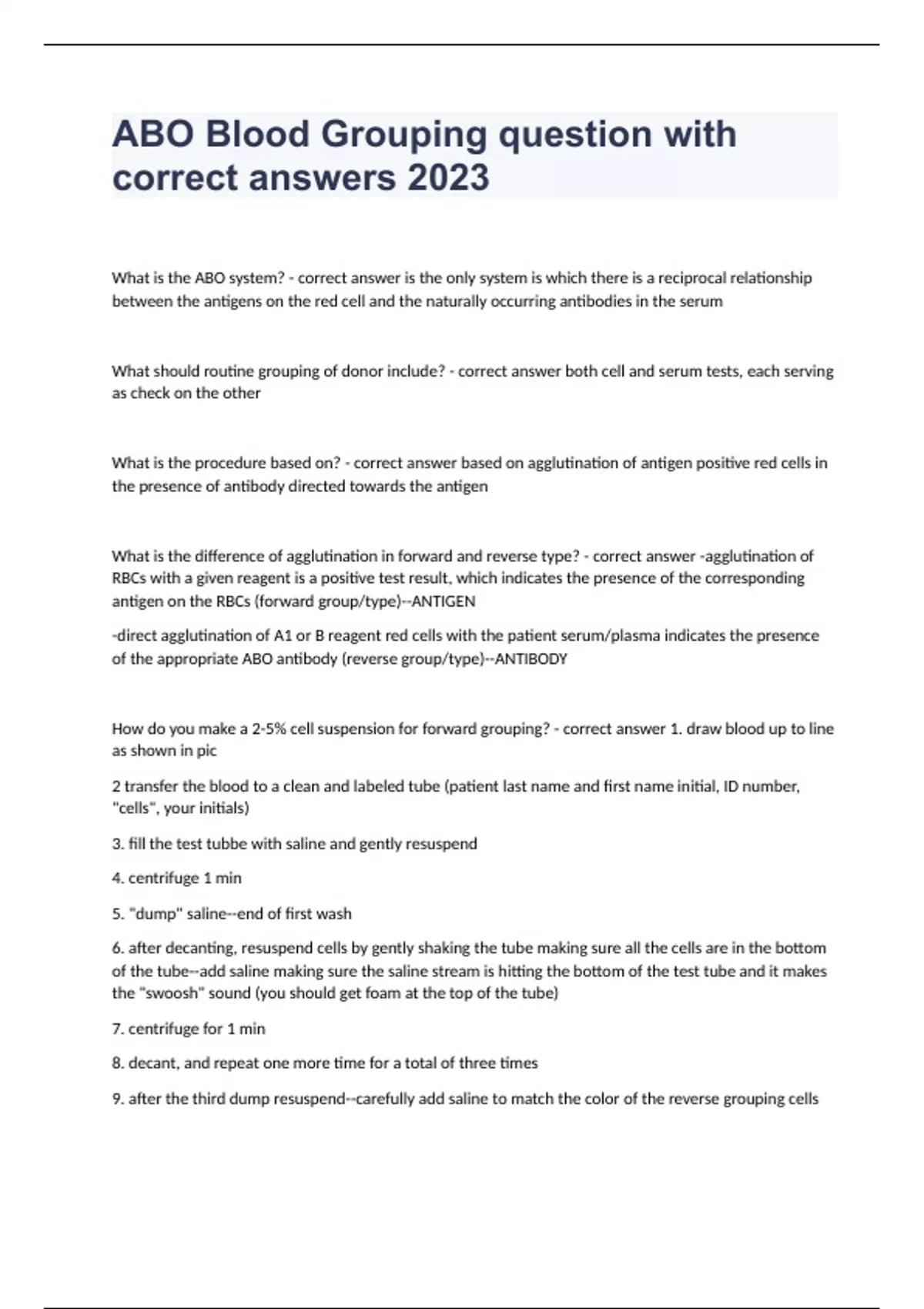 ABO Blood Grouping question Questions with complete solution 2023/2024 ...