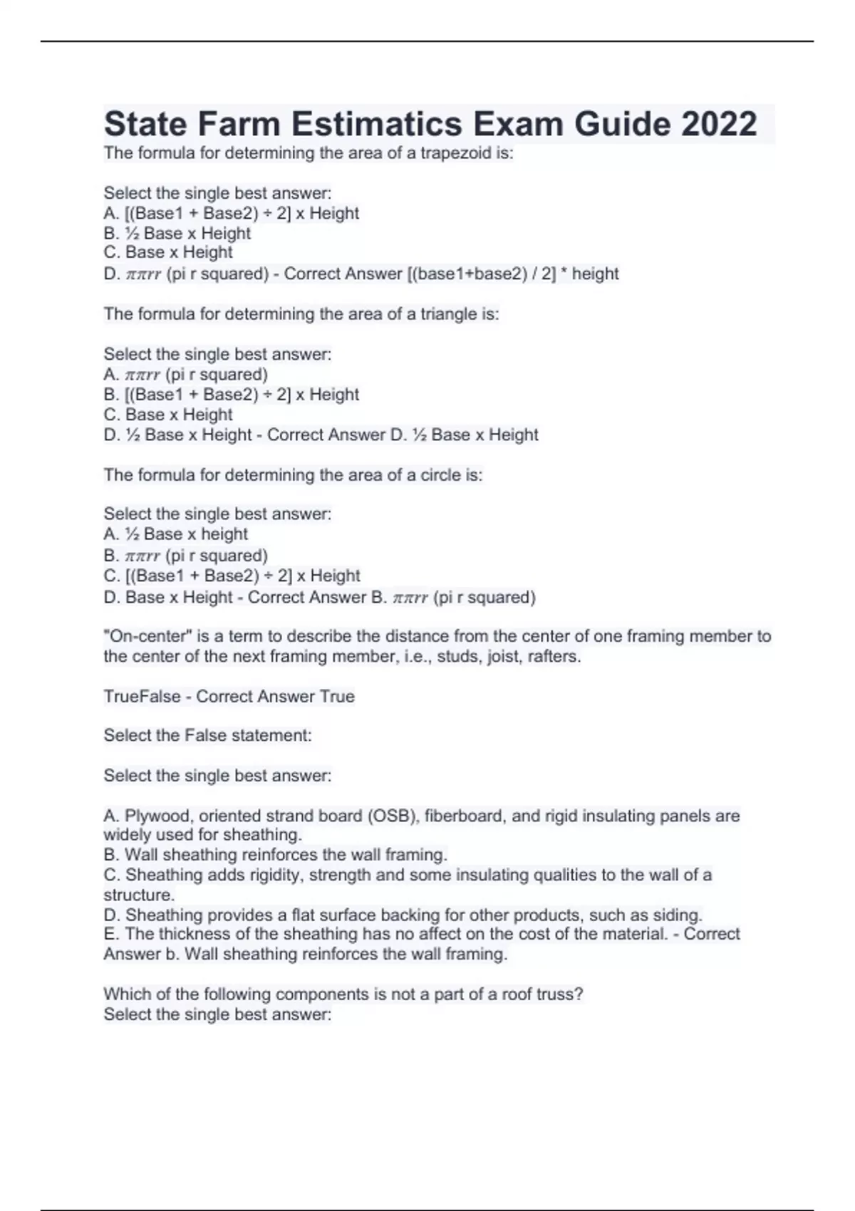 State Farm Estimatics Exam Guide 2022 - State farm estimatics - Stuvia US