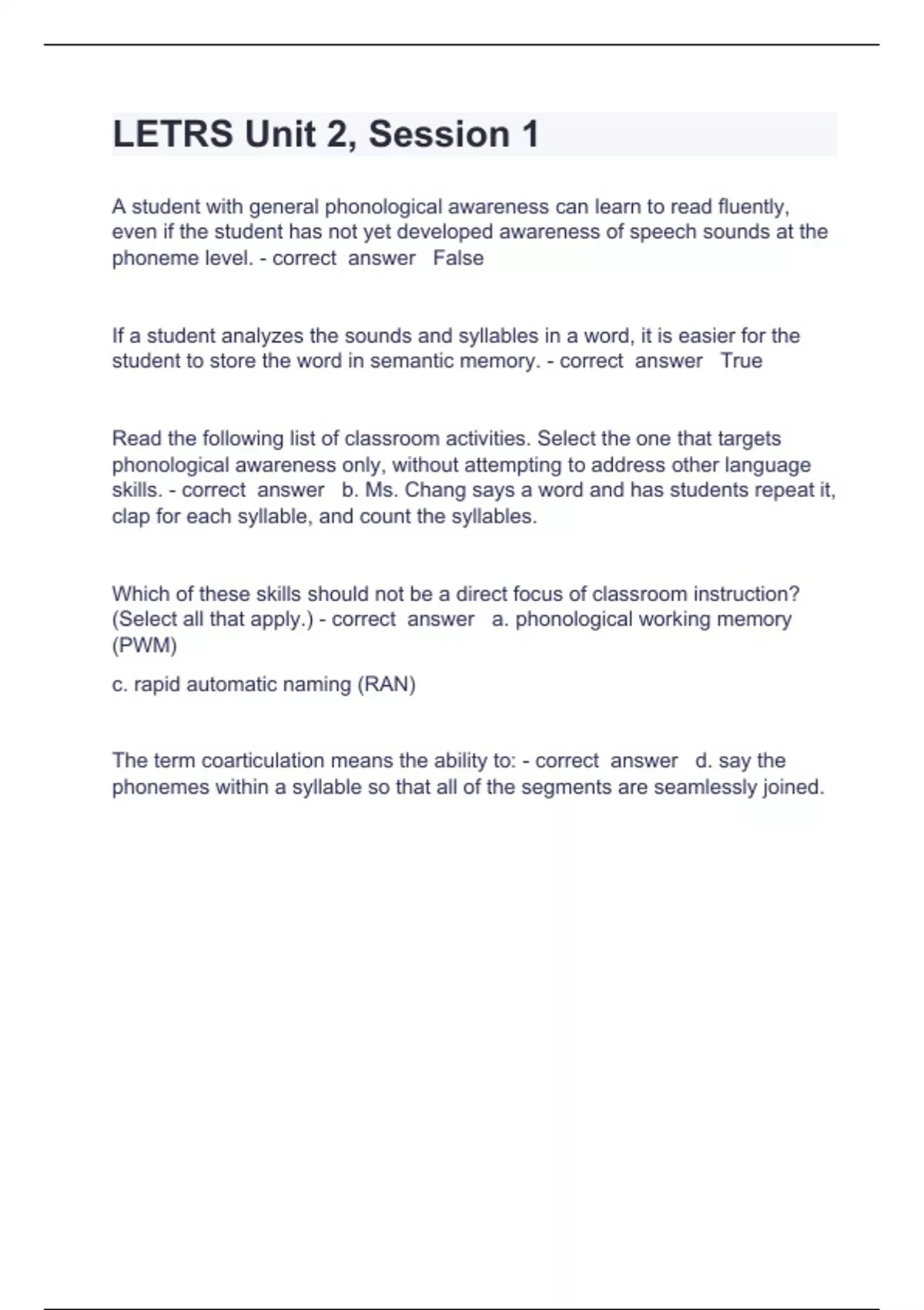 LETRS Unit 2 Question and answers correctly solved 2023/2024 - Letrs ...