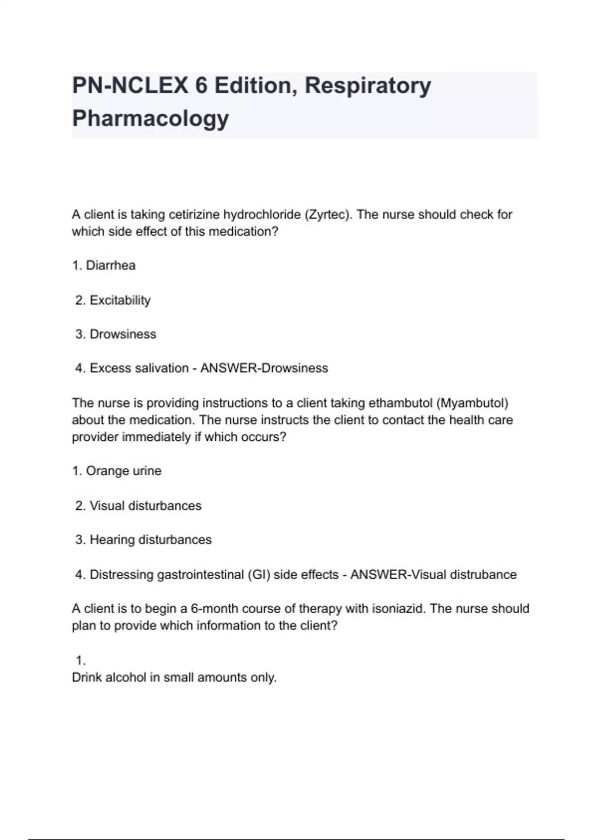 PN-NCLEX 6 Edition, Respiratory Pharmacology questions with complete ...