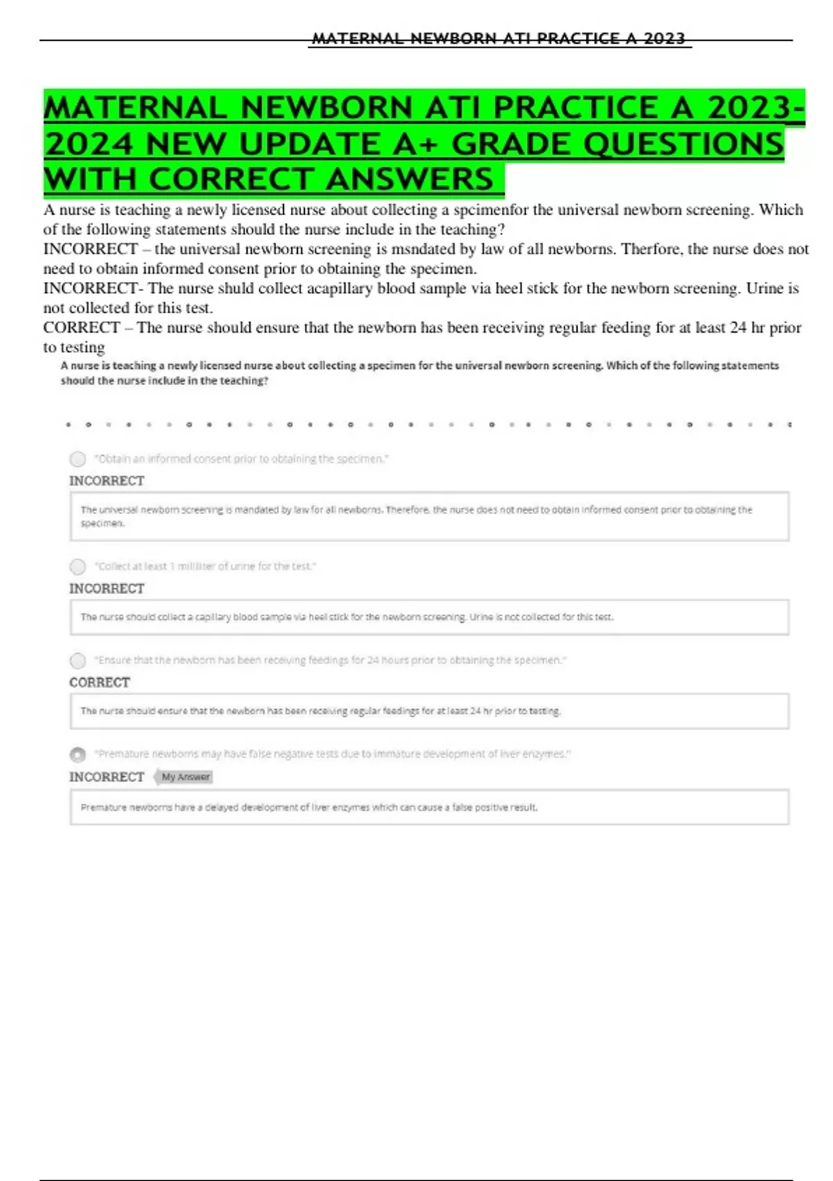 ATI PRACTICE MATERNAL NEWBORN |QUESTION WITH 100% VERIFIED ANSWERS ...