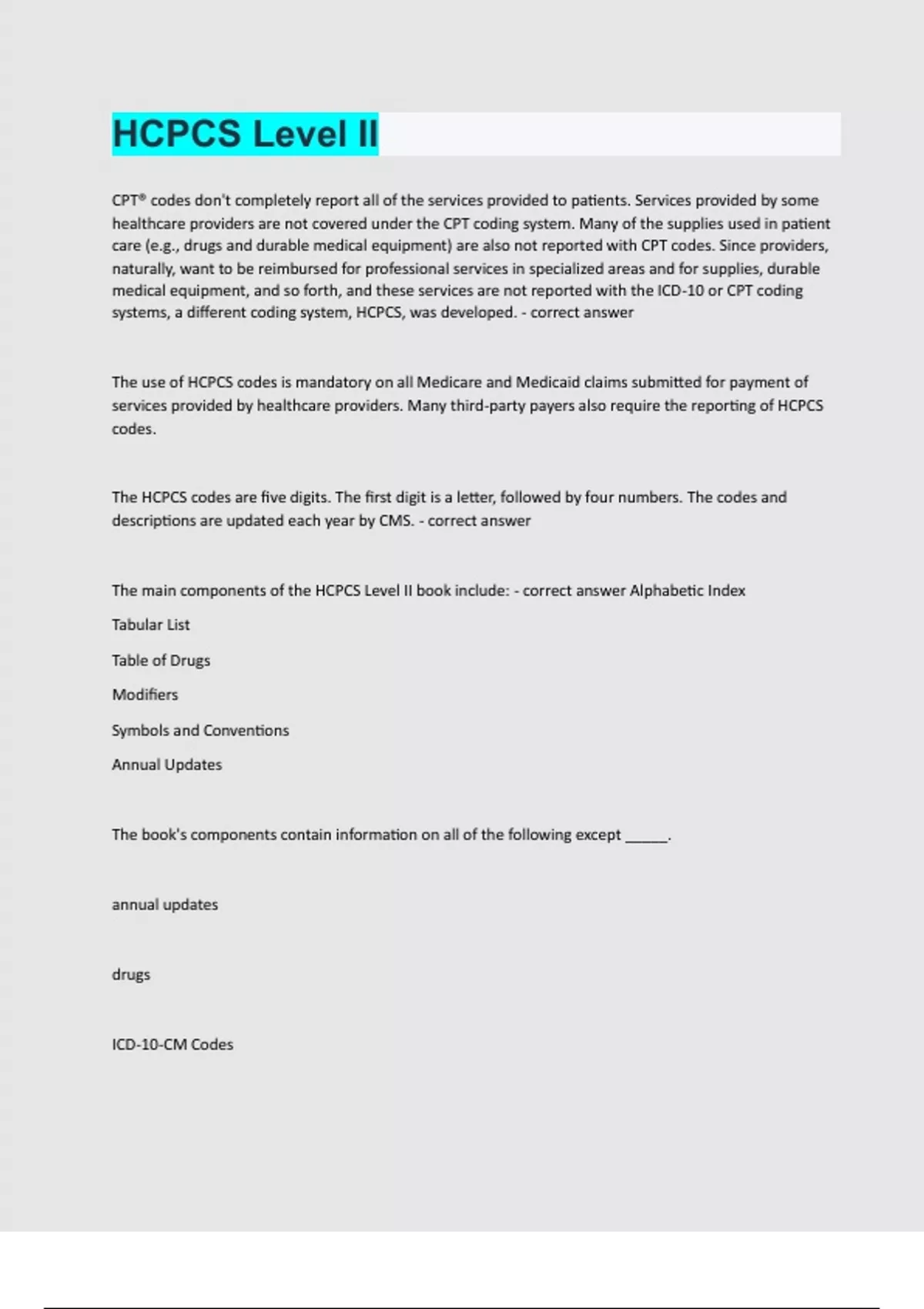 HCPCS Level II Question and answers latest update - HCPCS - Stuvia US