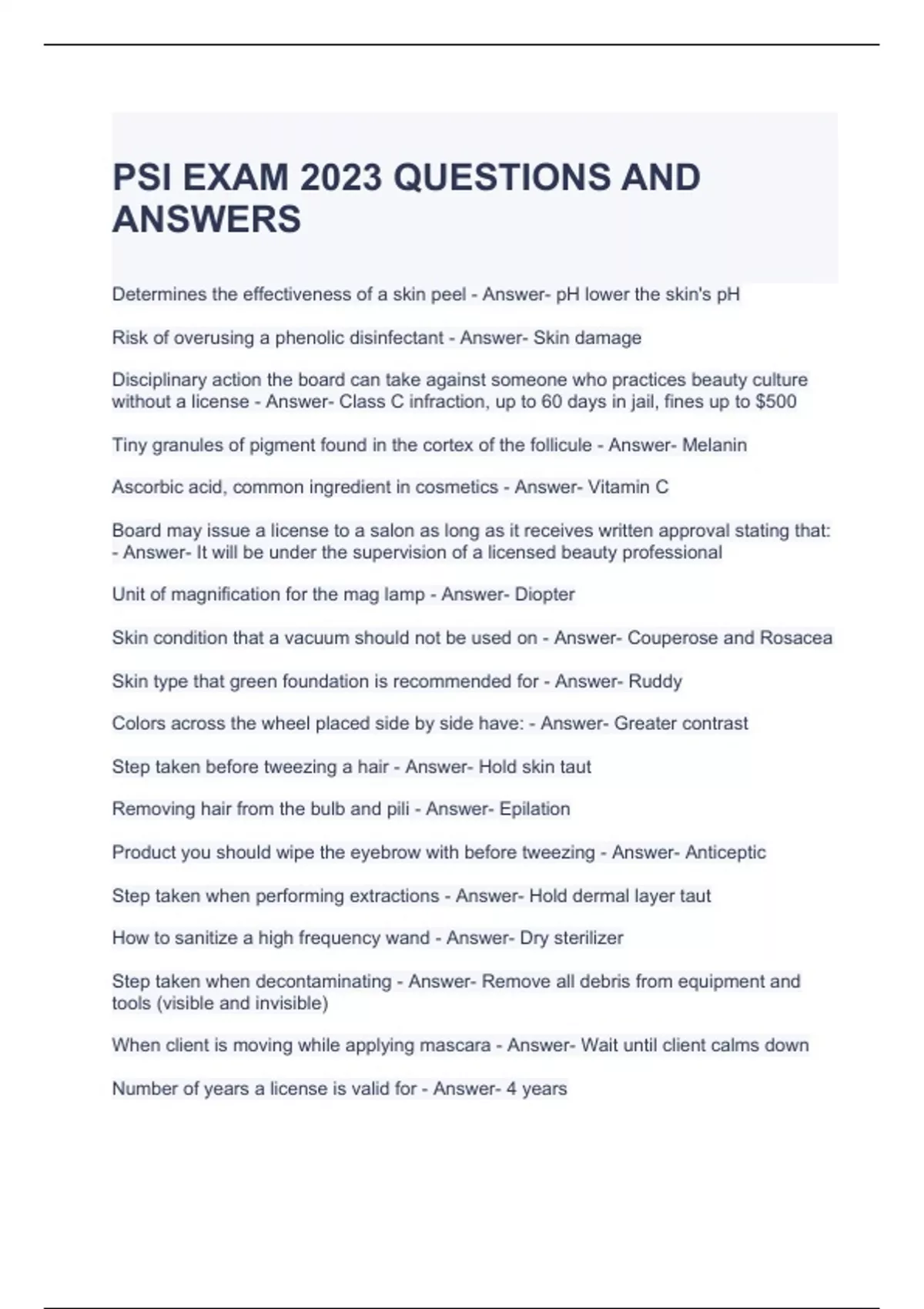 PSI EXAM 2023 /2024 QUESTIONS AND ANSWERS - PSI NATIONAL REAL ESTATE ...