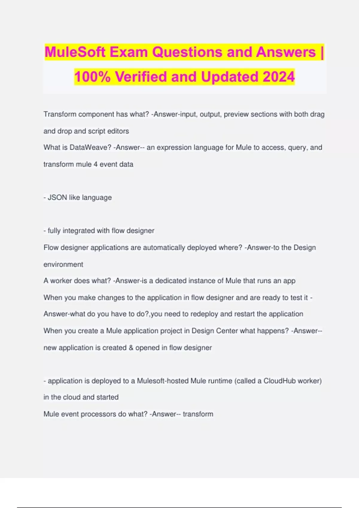 MuleSoft Exam Questions and Answers | 100% Verified and Updated 2024 ...